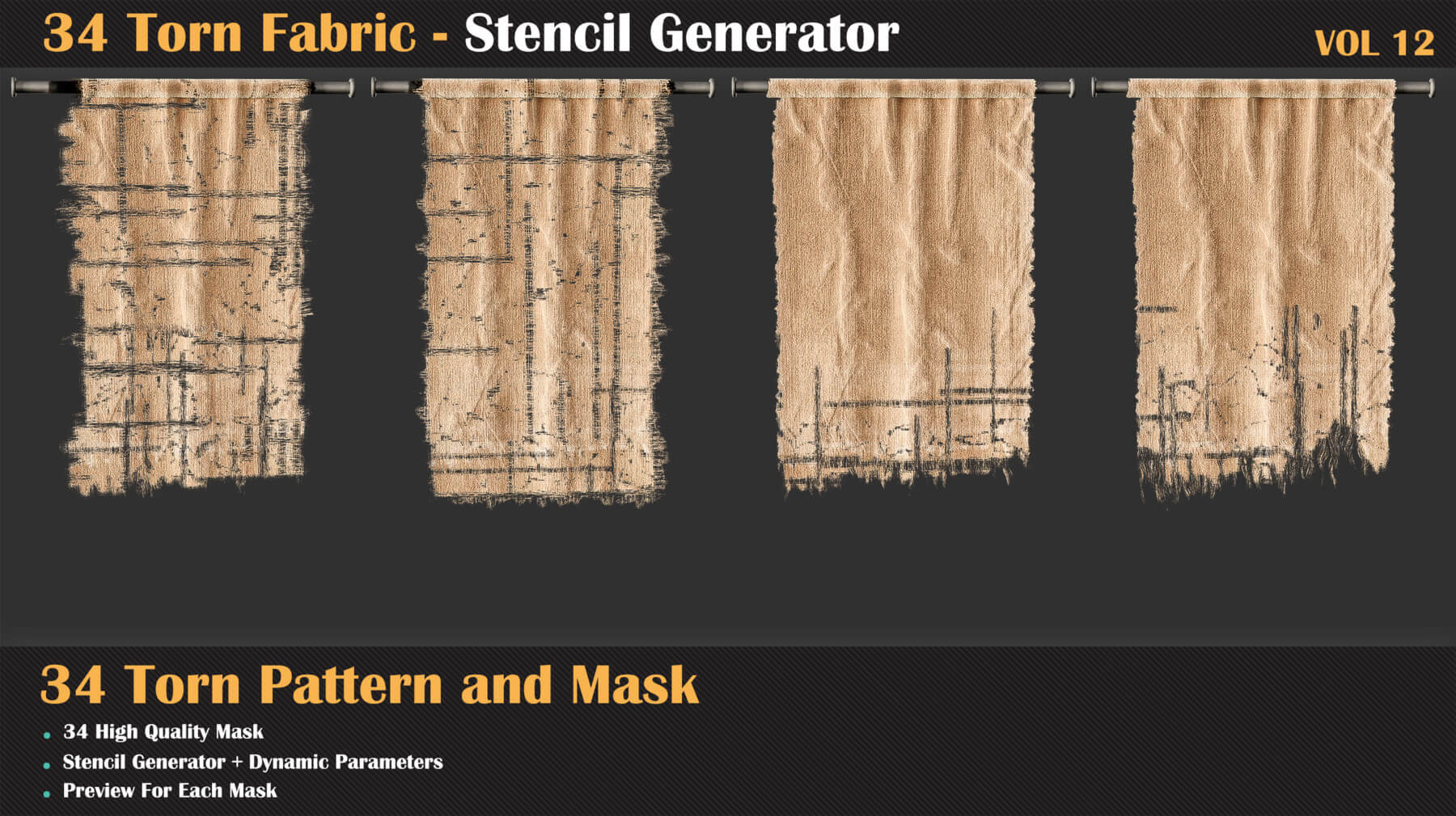 34 Torn Fabric Texture + Stencil Generator Vol 12 by Miladkambari