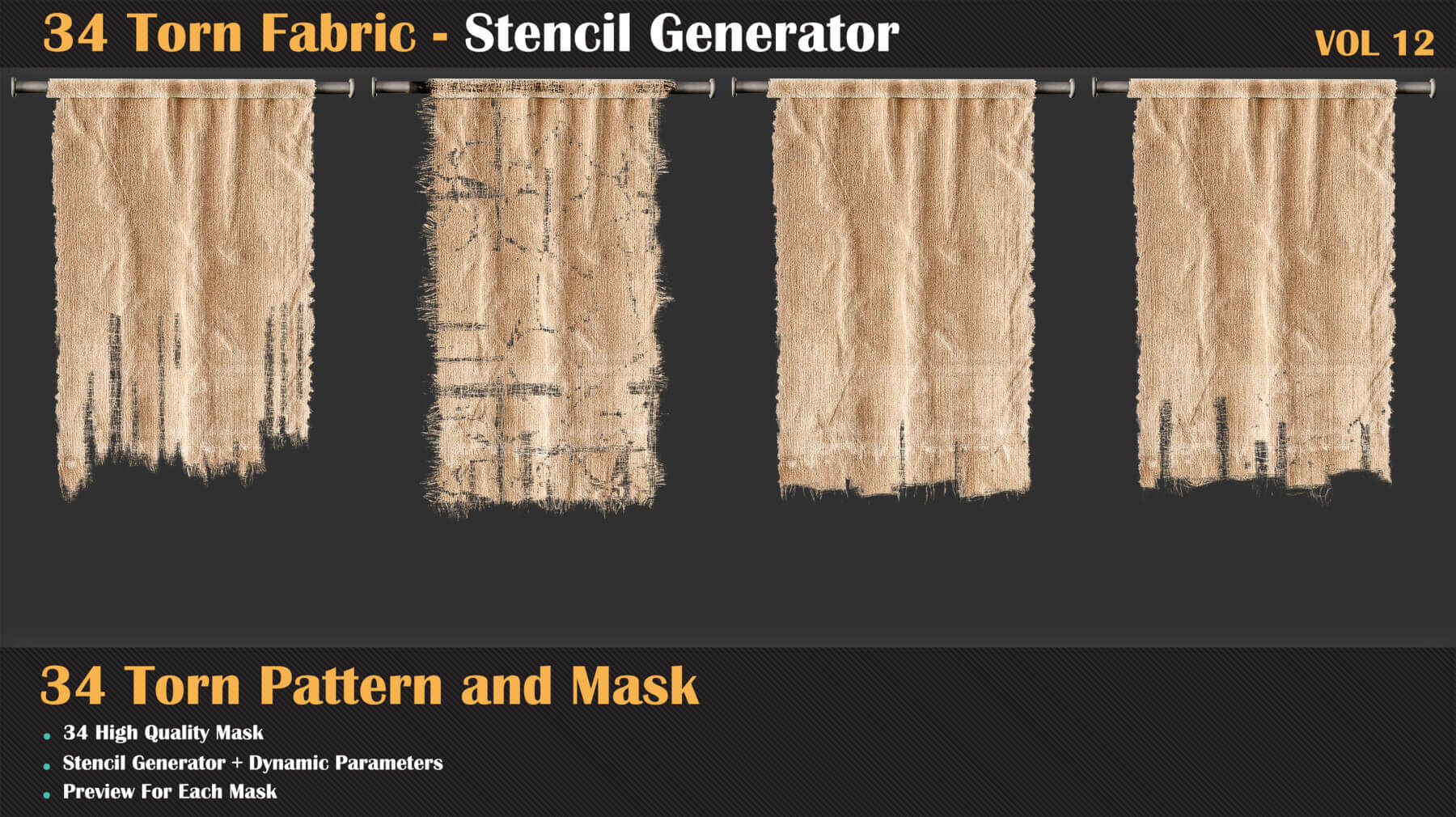 34 Torn Fabric Texture + Stencil Generator Vol 12 by Miladkambari