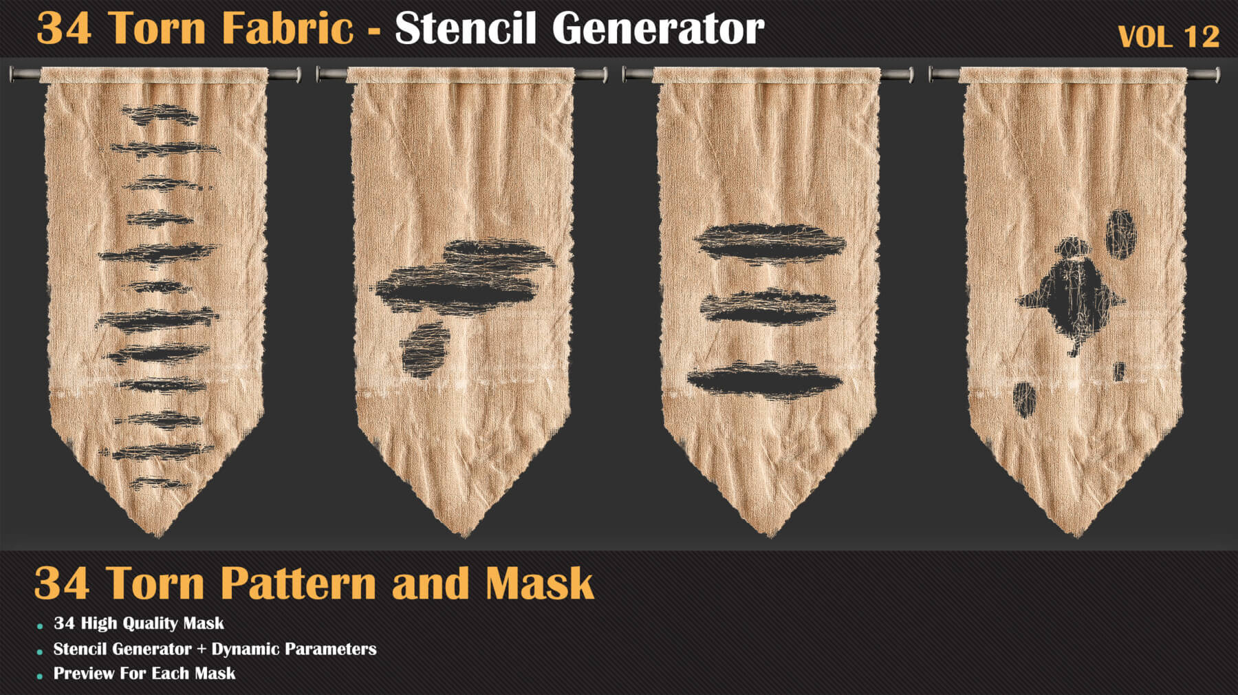 34 Torn Fabric Texture + Stencil Generator Vol 12 by Miladkambari