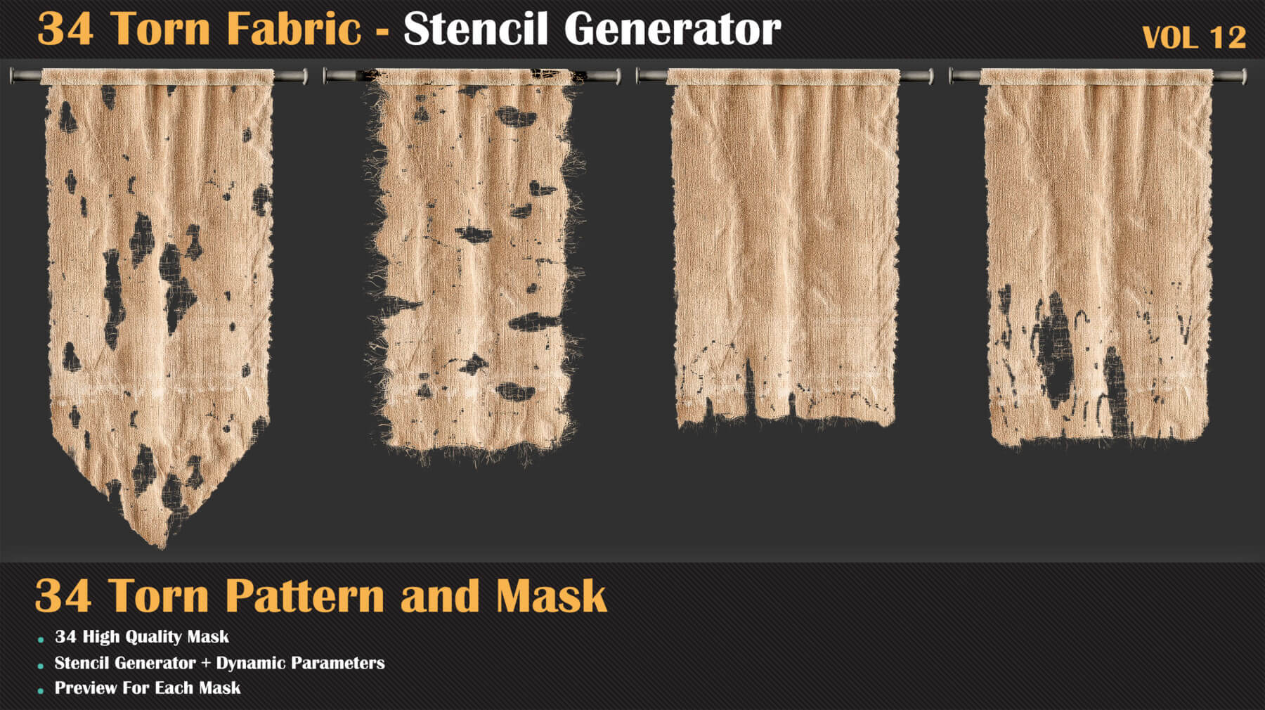 34 Torn Fabric Texture + Stencil Generator Vol 12 by Miladkambari