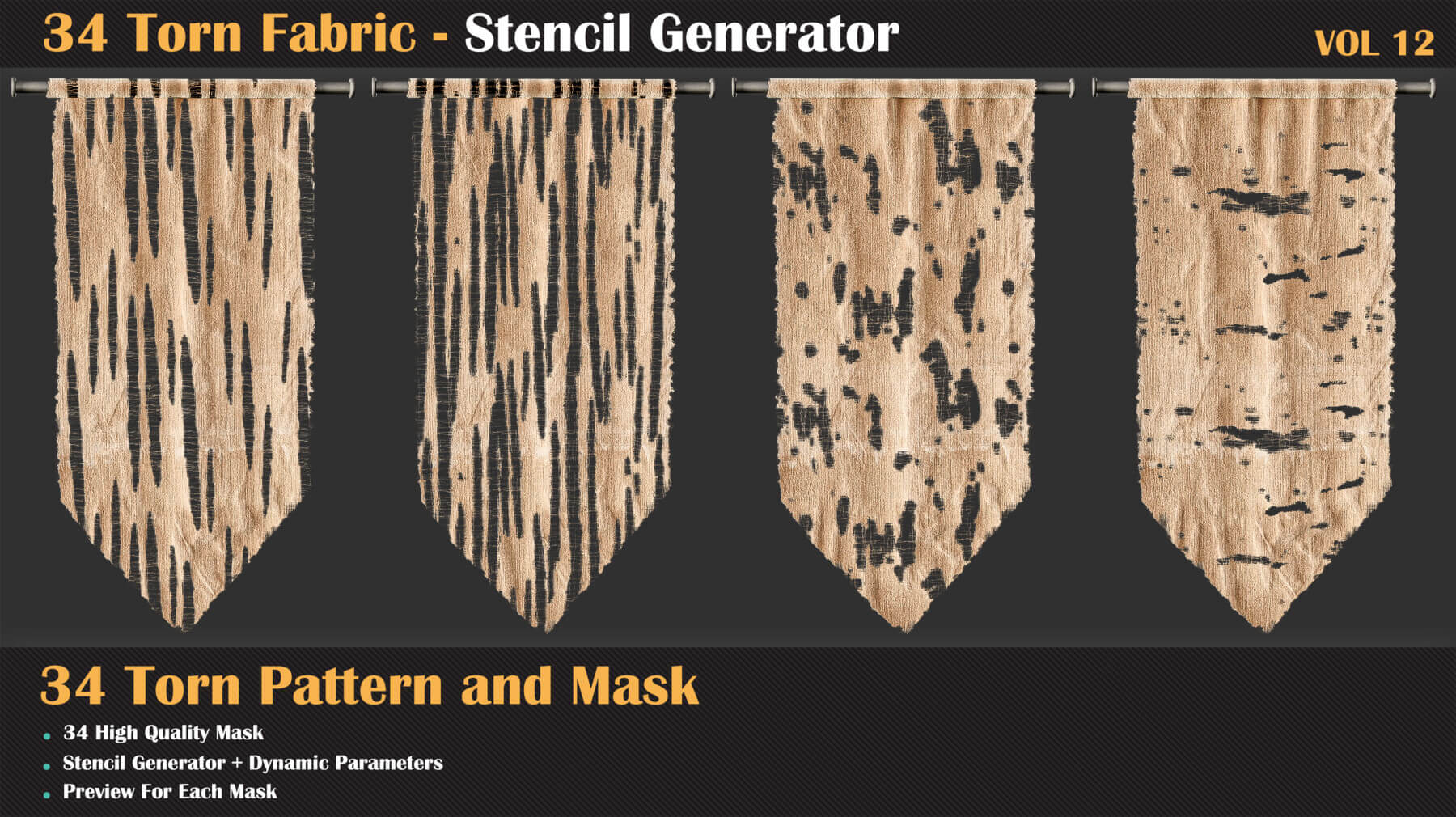 34 Torn Fabric Texture + Stencil Generator Vol 12 by Miladkambari