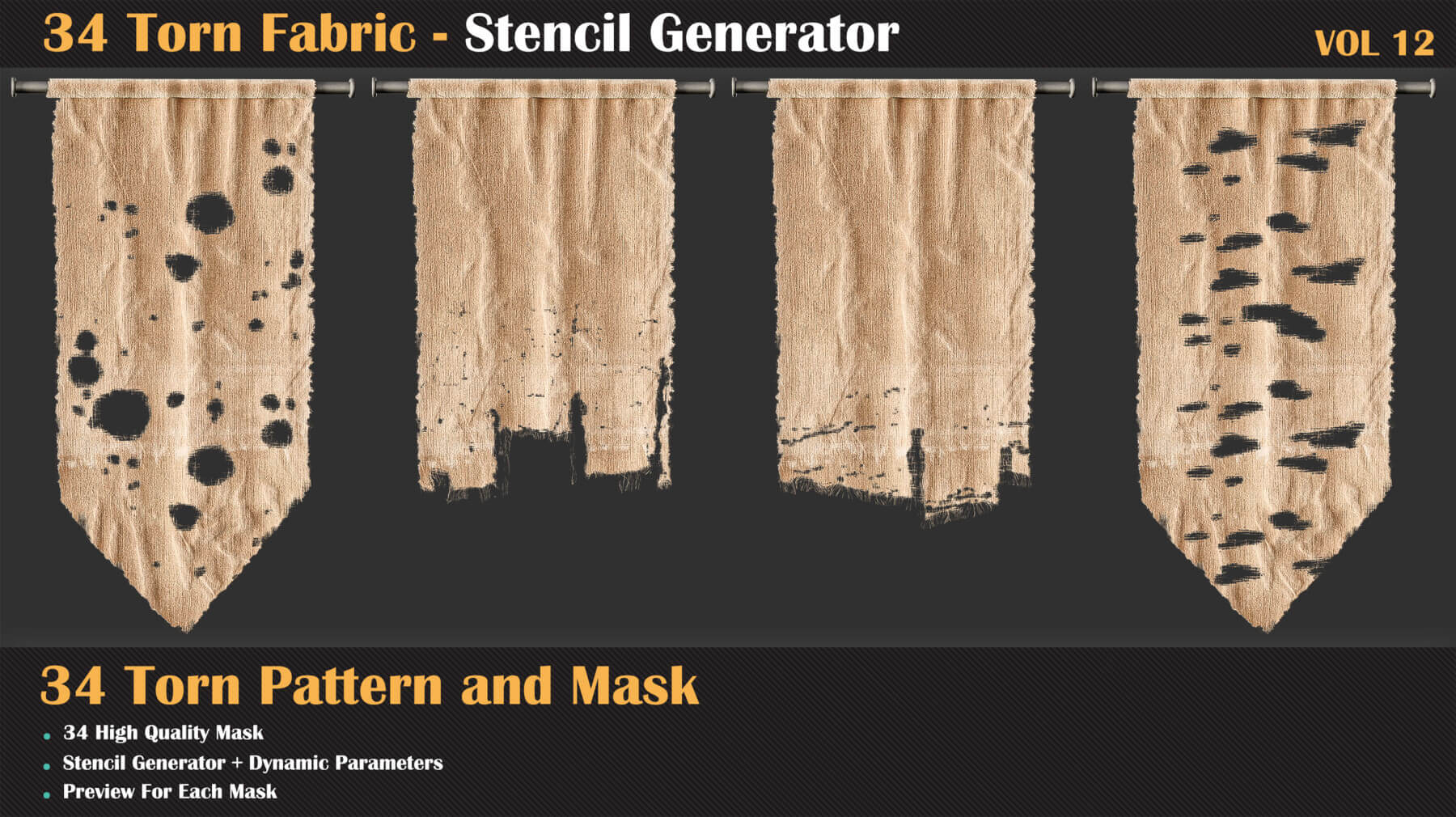 34 Torn Fabric Texture + Stencil Generator Vol 12 by Miladkambari