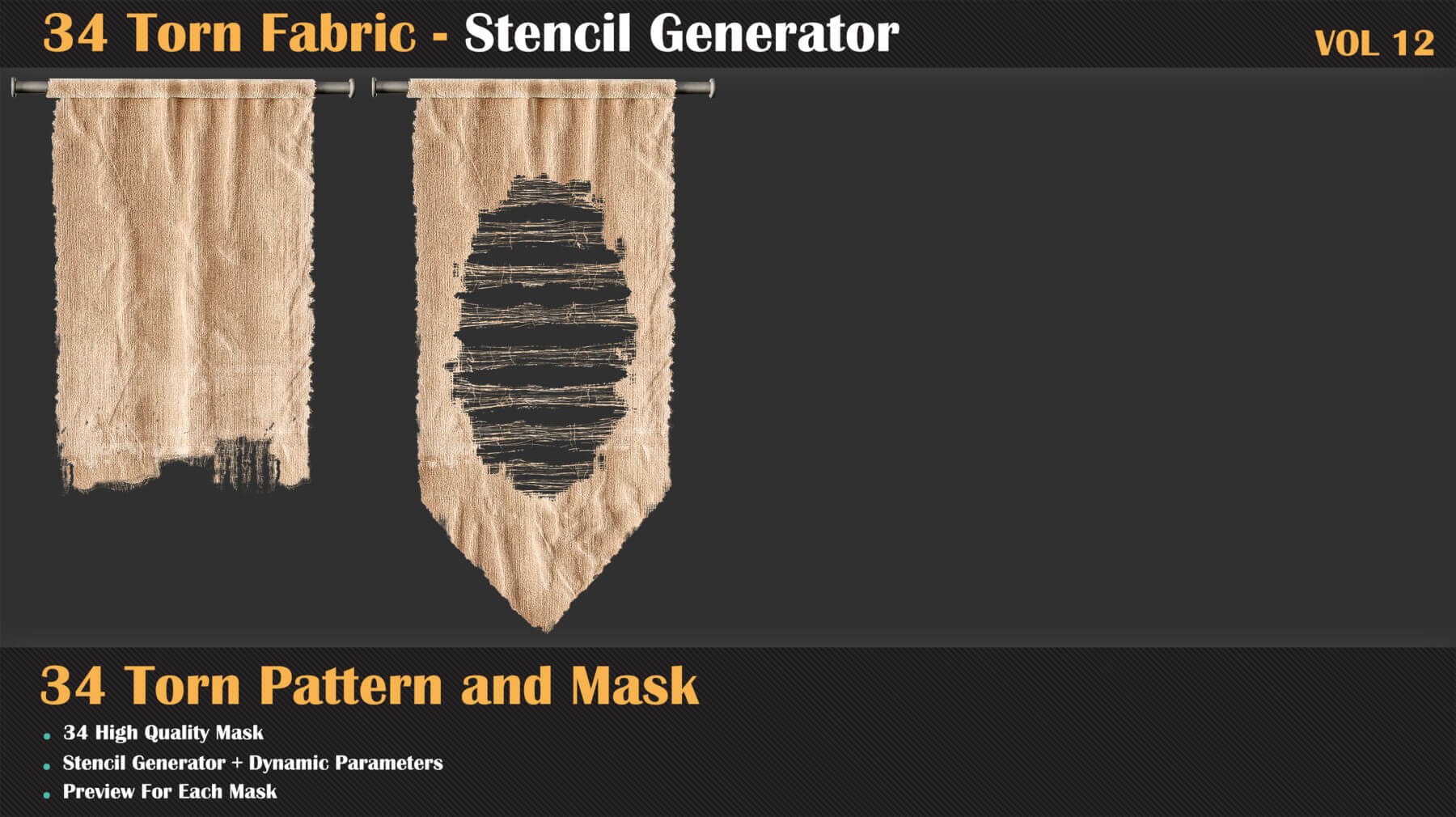 34 Torn Fabric Texture + Stencil Generator Vol 12 by Miladkambari