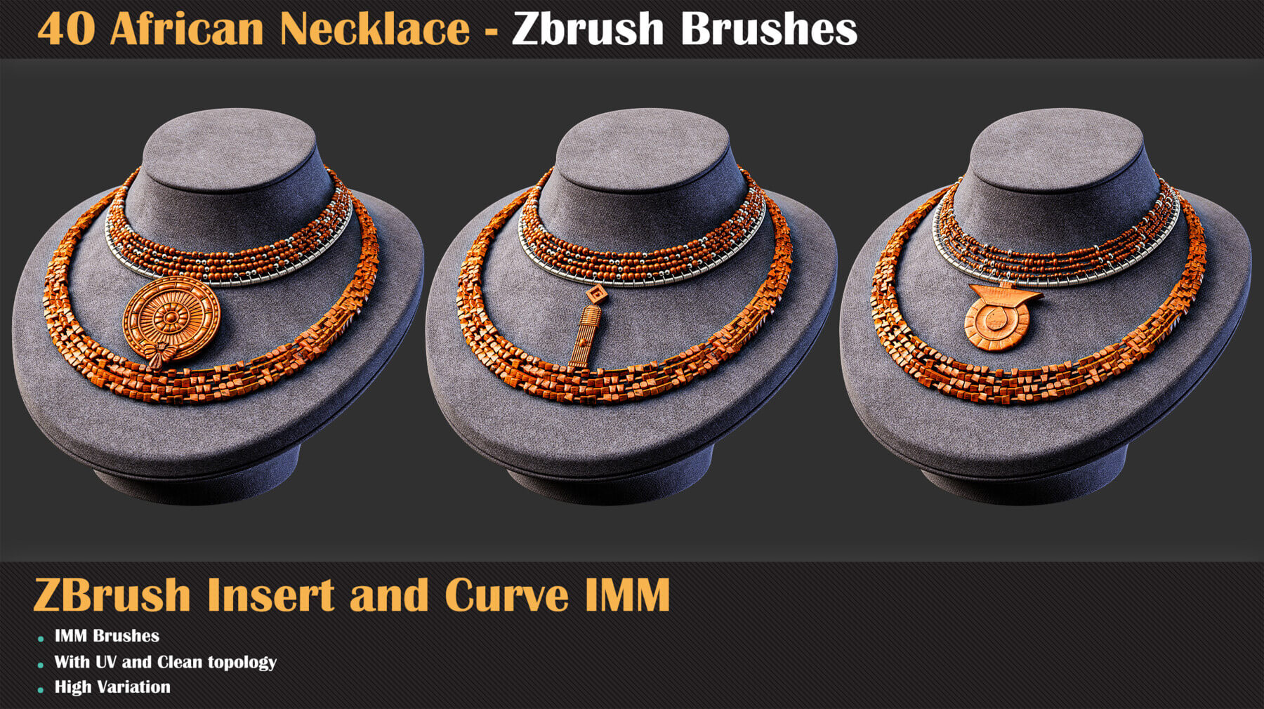 40 African Necklace ZBrush IMM Brushes - Brush or Tool by Miladkambari