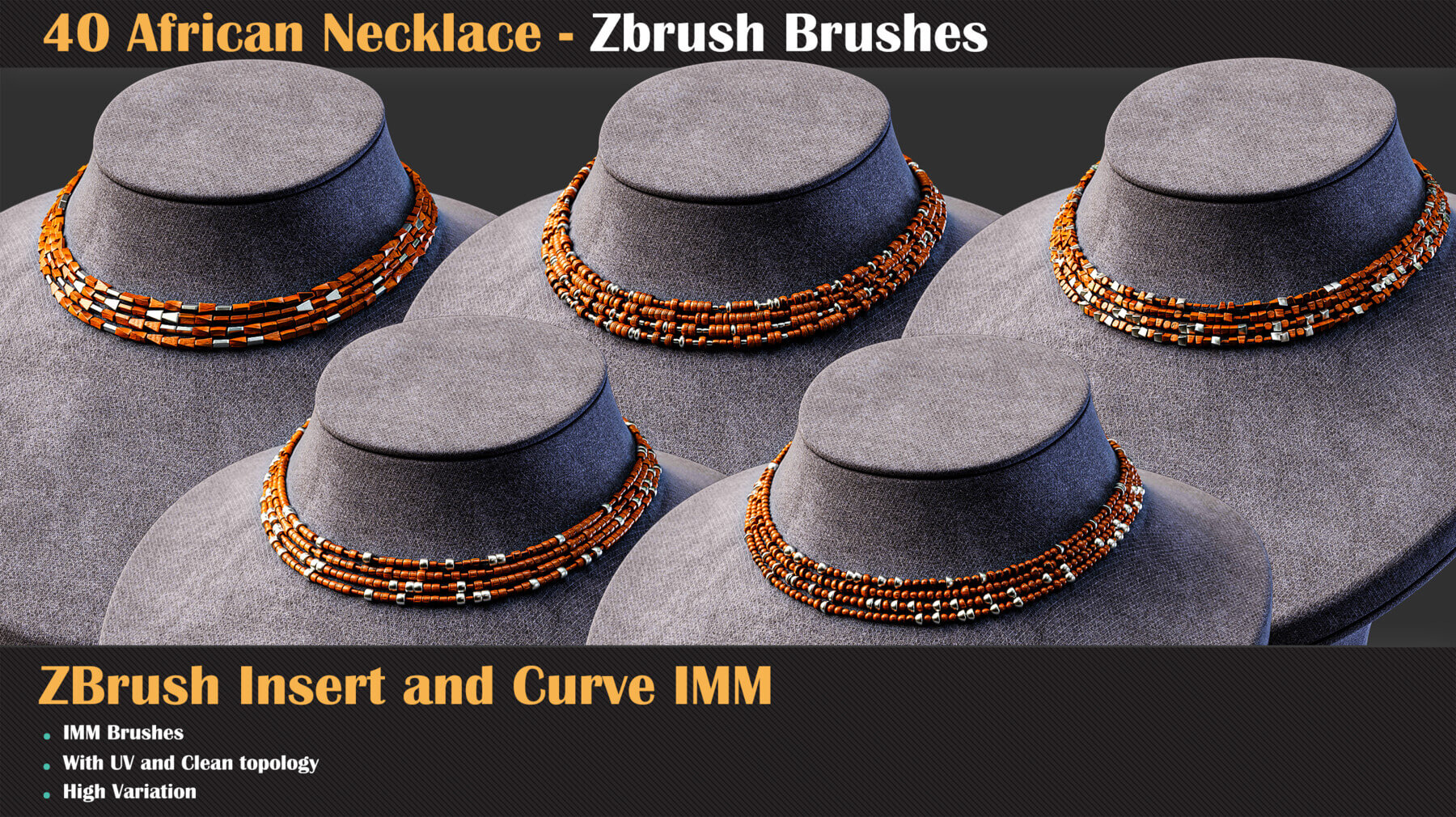 40 African Necklace ZBrush IMM Brushes - Brush or Tool by Miladkambari