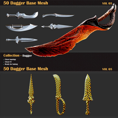50 Dagger Base Mesh - Vol 06 (Game Ready) 3D Model by Miladkambari