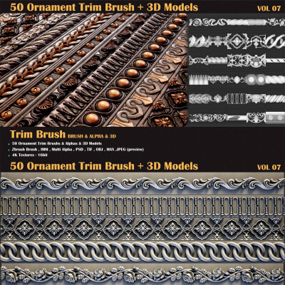 50 Ornament Trim Brush + 3DModel - Vol 09 by Miladkambari