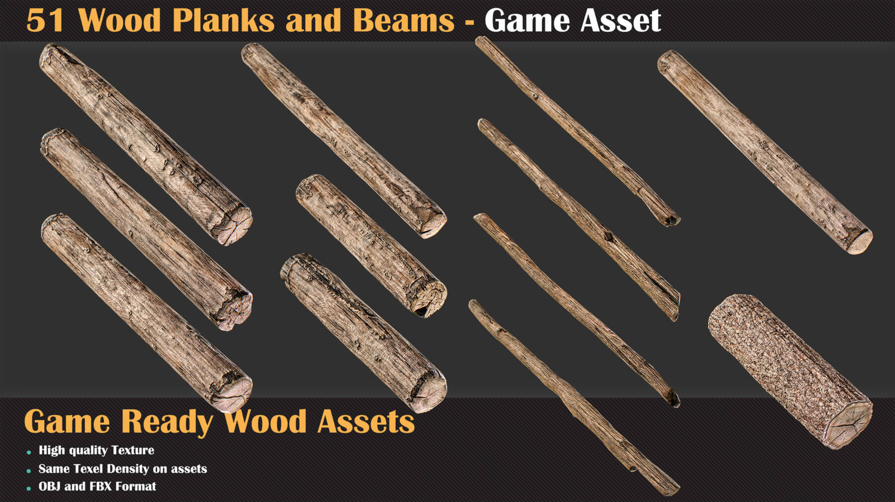 51 Wood Planks and Beams - Game Asset 3D Model by Miladkambari