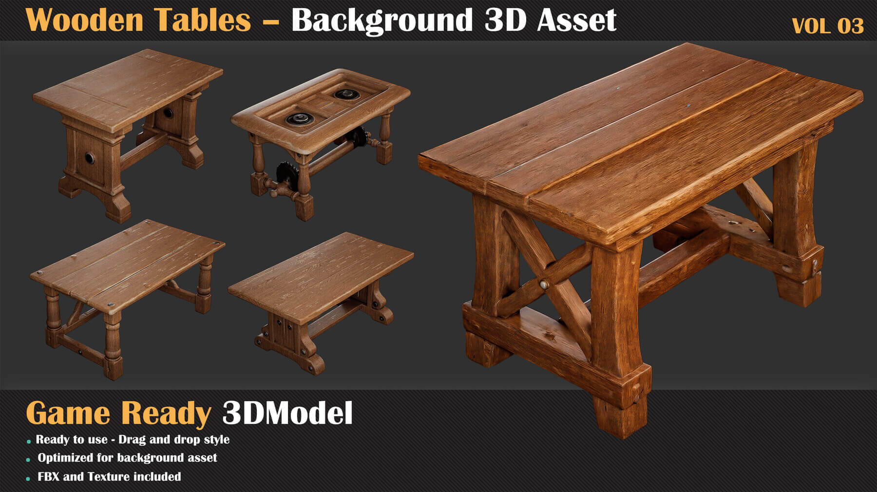 Wooden Table Background 3D Asset Vol 03 by Miladkambari