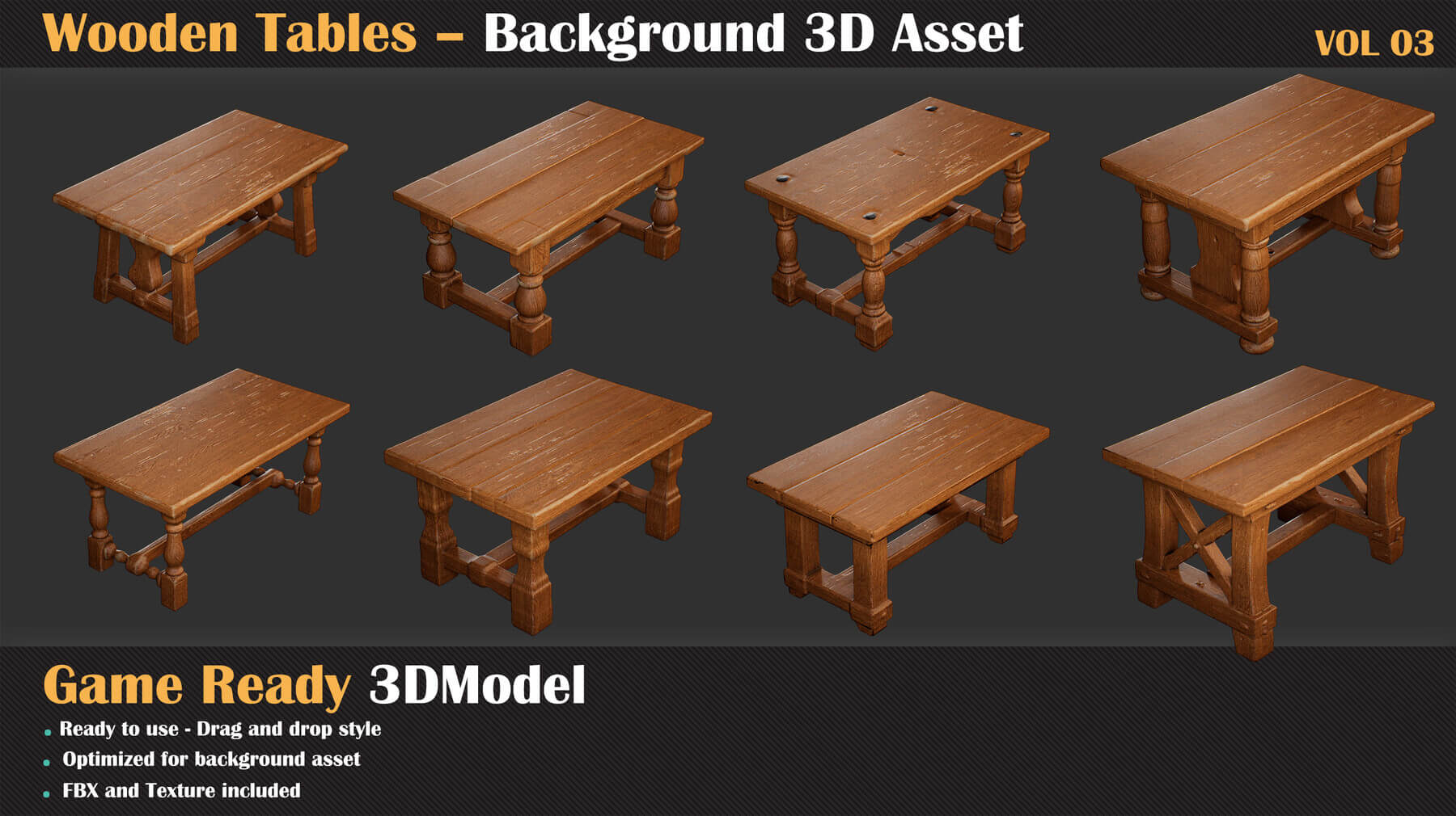 Wooden Table Background 3D Asset Vol 03 by Miladkambari