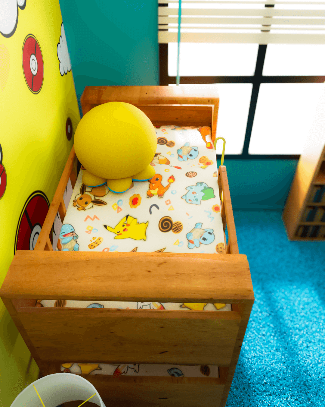 Pokemon inspired bedroom design 3D Render by milleondeblakio