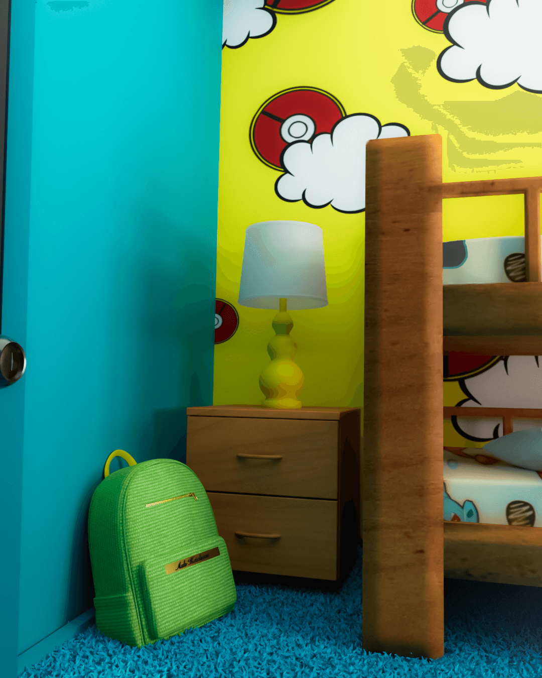 Pokemon inspired bedroom design 3D Render by milleondeblakio