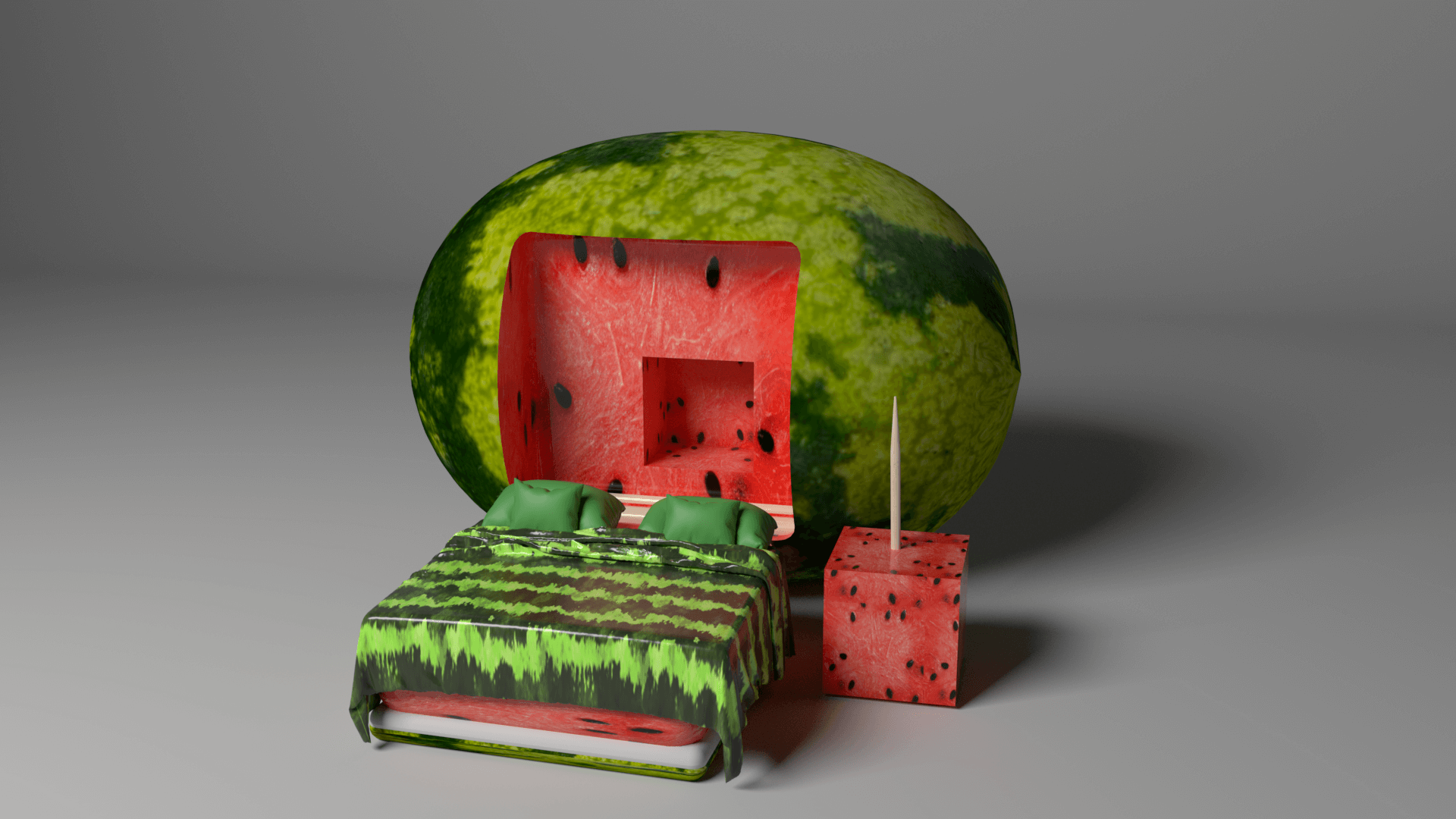 Watermelon bedroom set 3D Render, Digital Art by milleondeblakio