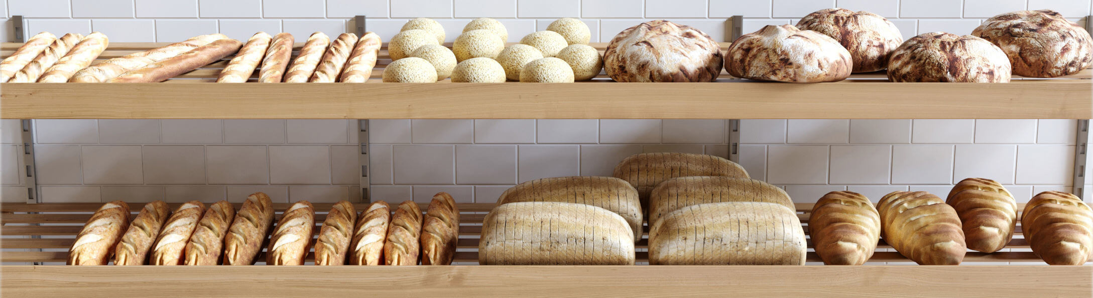 Rack With Pastries in a Bakery With Bread, Loaf and Buns - 3D Model by ...