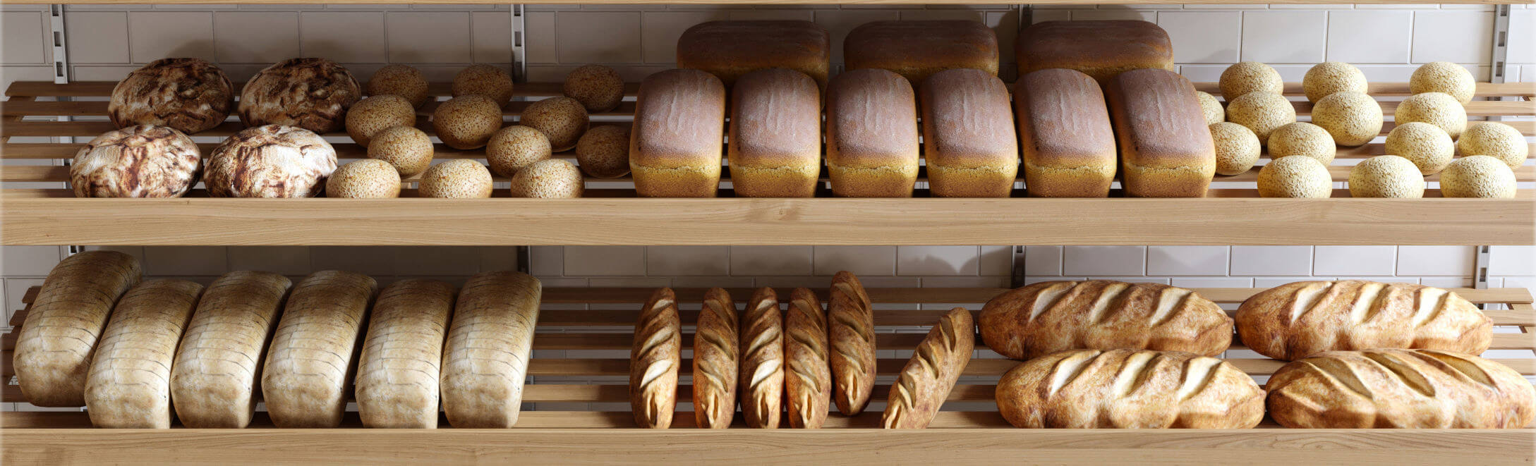 Rack With Pastries in a Bakery With Bread, Loaf and Buns - 3D Model by ...