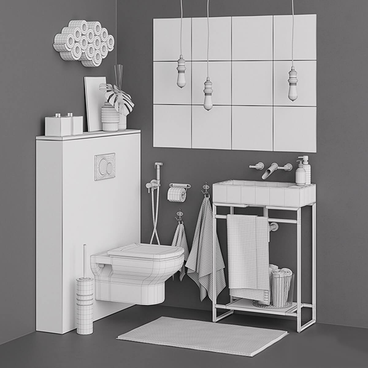 Concrete Toilet SET2 - 3D Model by mimostar