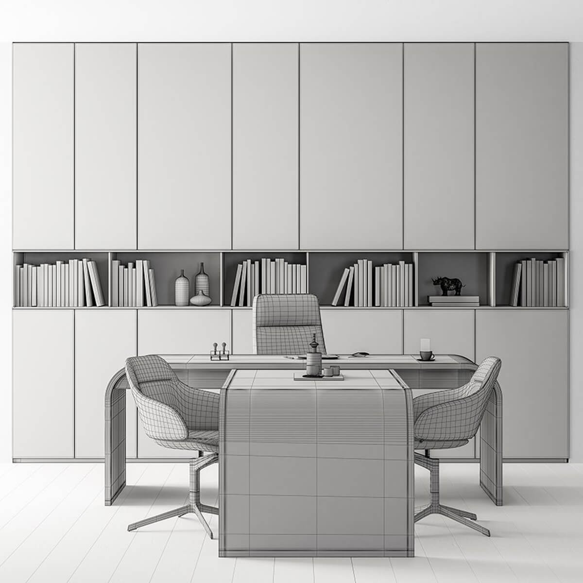 Office Furniture Boss Desk Cream - Manager Set Table 01 3D Model by ...