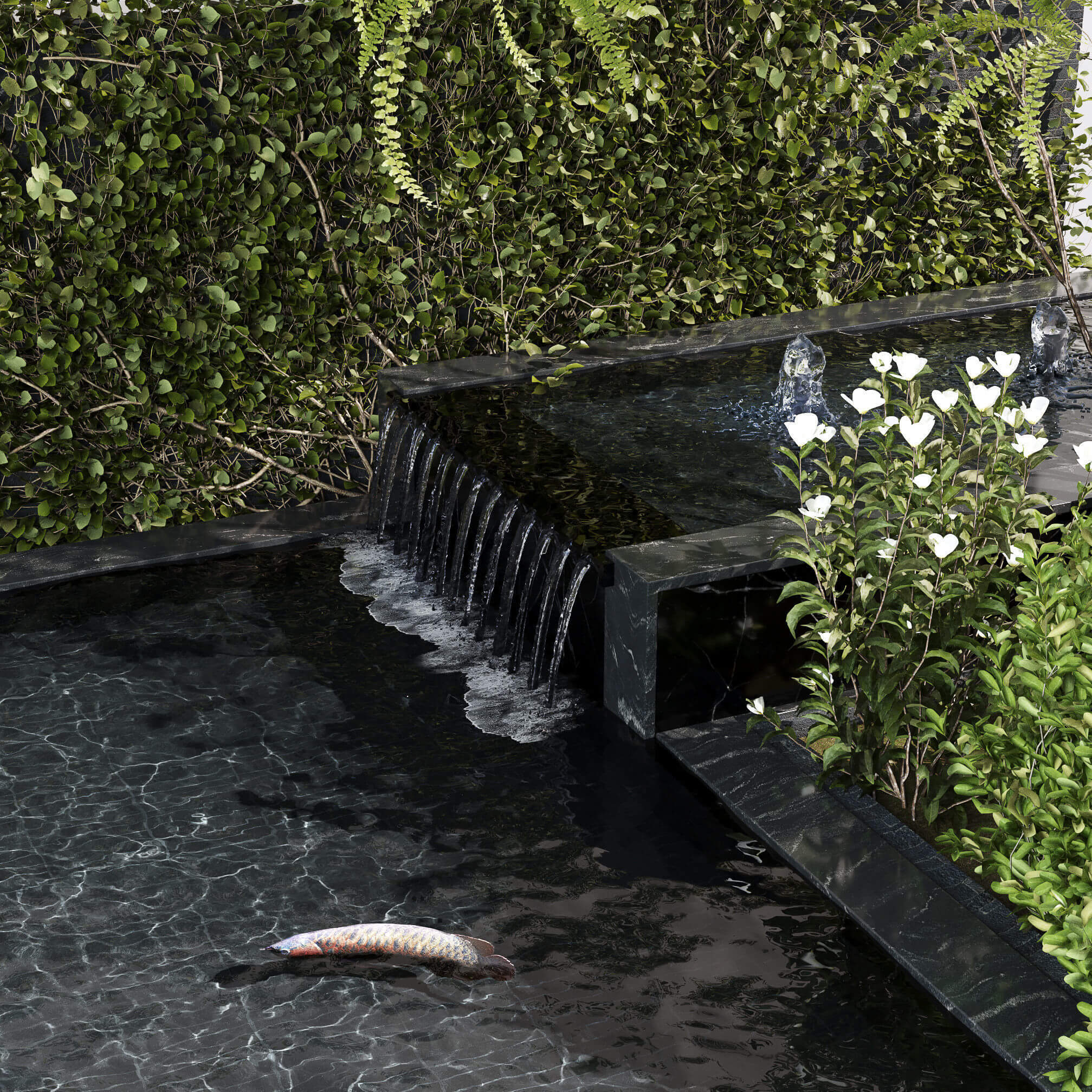 Water Ponds With Plants & Fish - 3D Model by mimostar