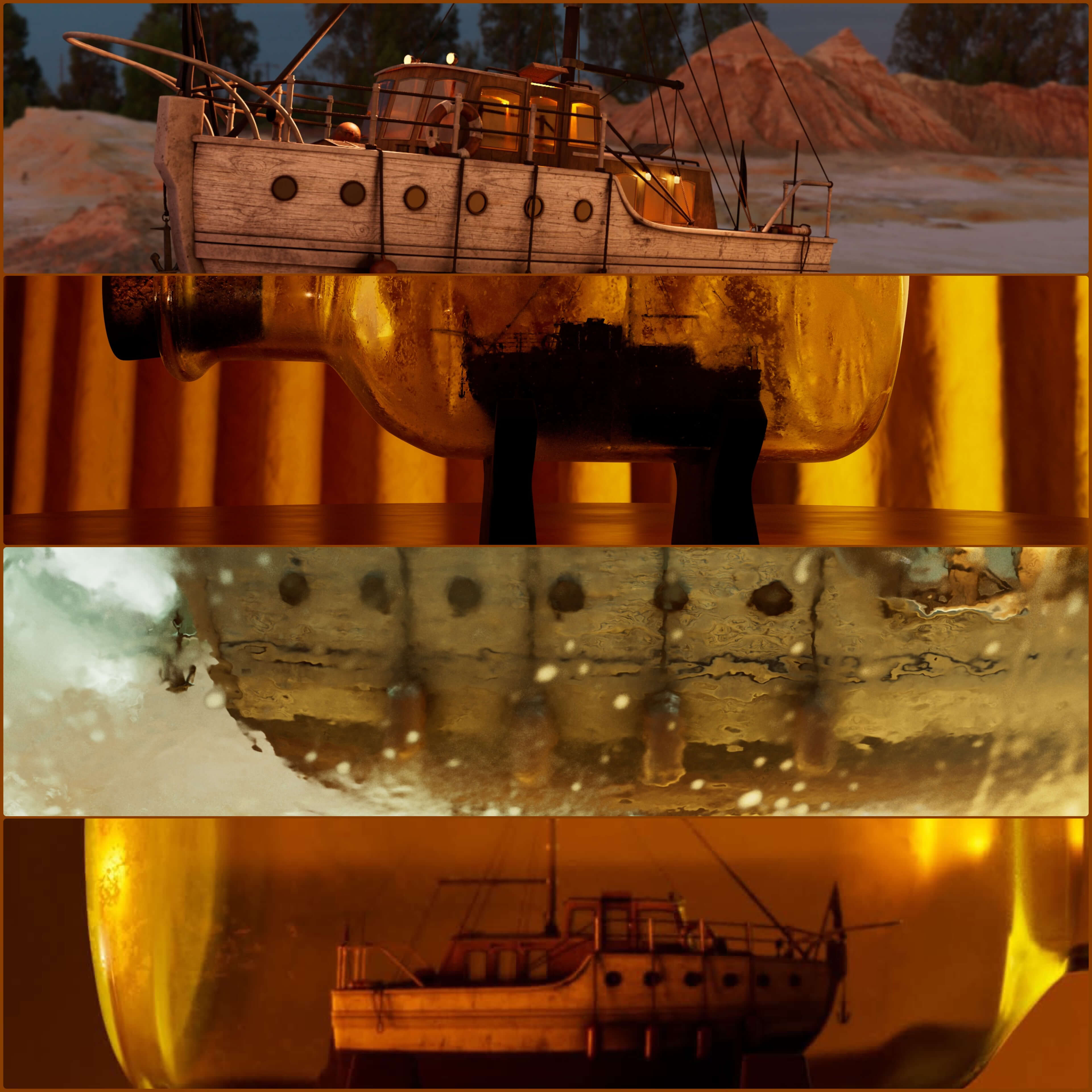 Waves of Amber 3D Render, Digital Art by Minerka