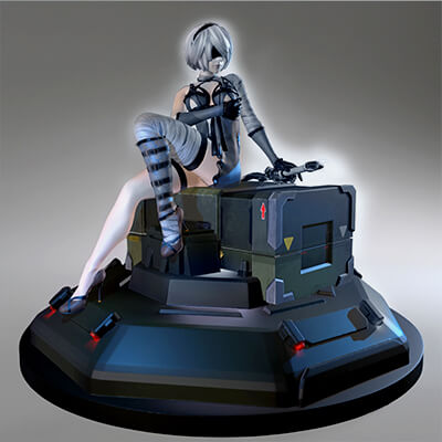 2B - Nier Automata Fanart Statue 3D Model by minhdinh