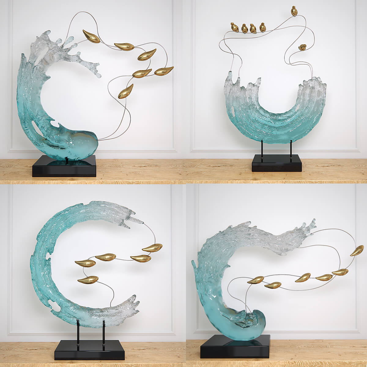 Abstract Resin Sculpture With Birds Glass Material - 3D Model by mirror ...