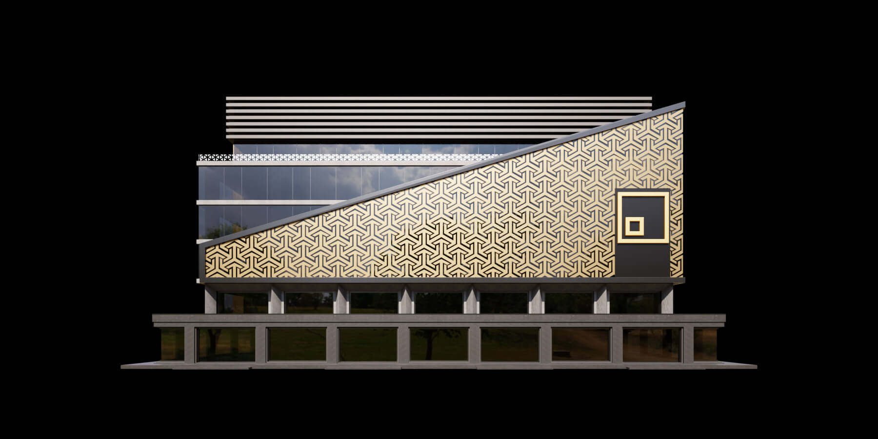 Modern Building With Geometric Form - 3D Model by mirzaev3d