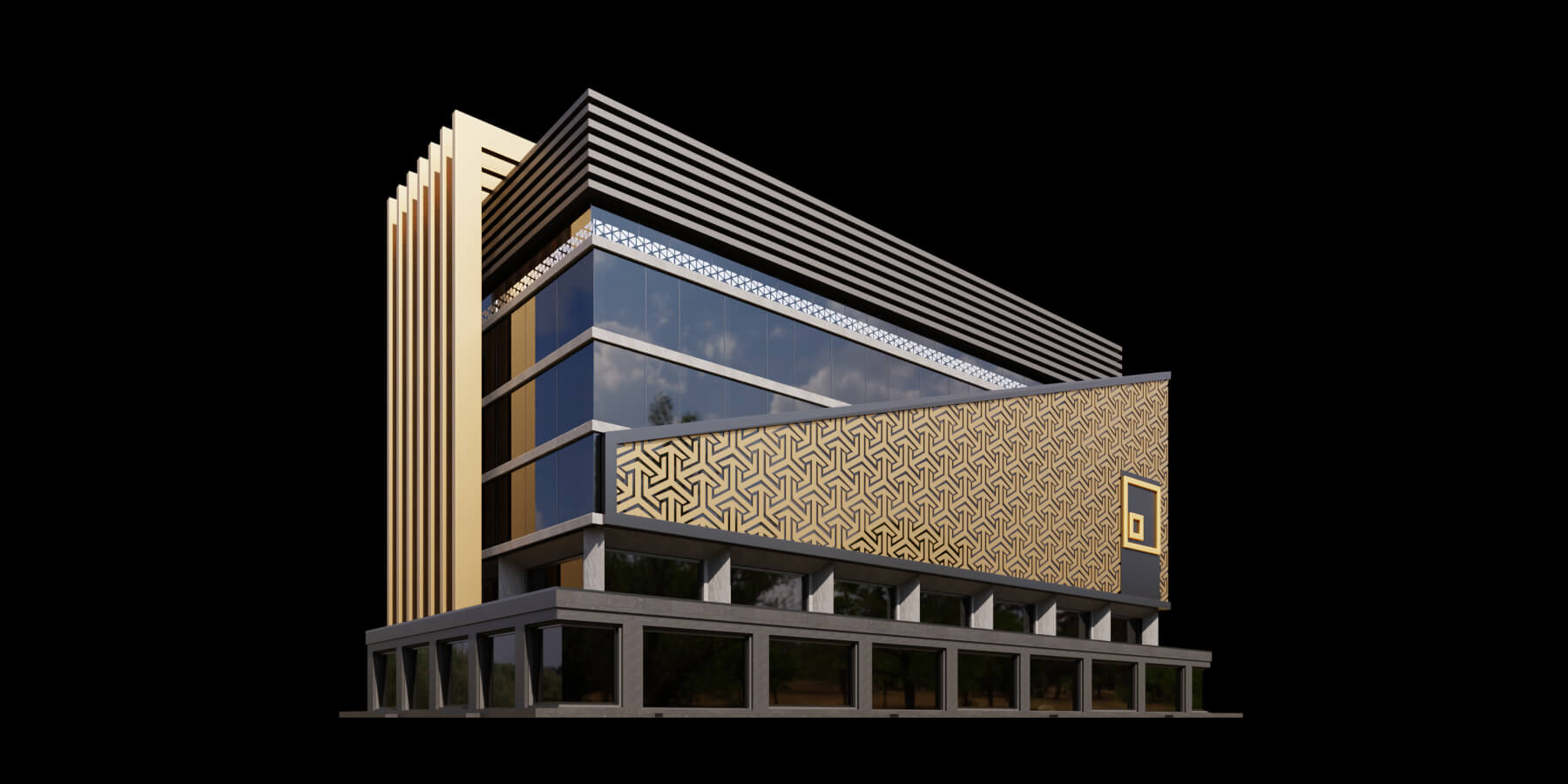 Modern Building With Geometric Form - 3D Model by mirzaev3d