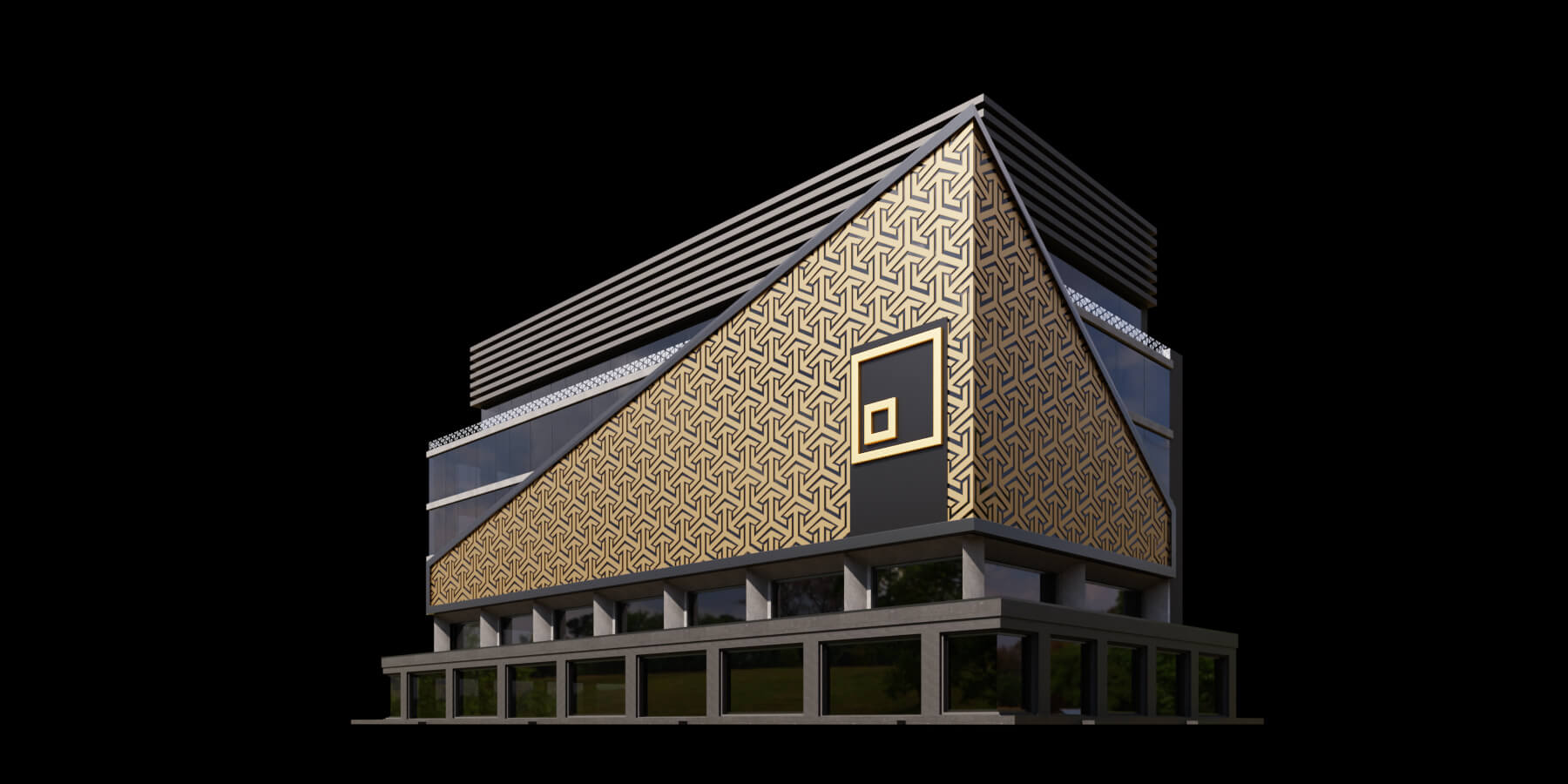 Modern Building With Geometric Form - 3D Model by mirzaev3d