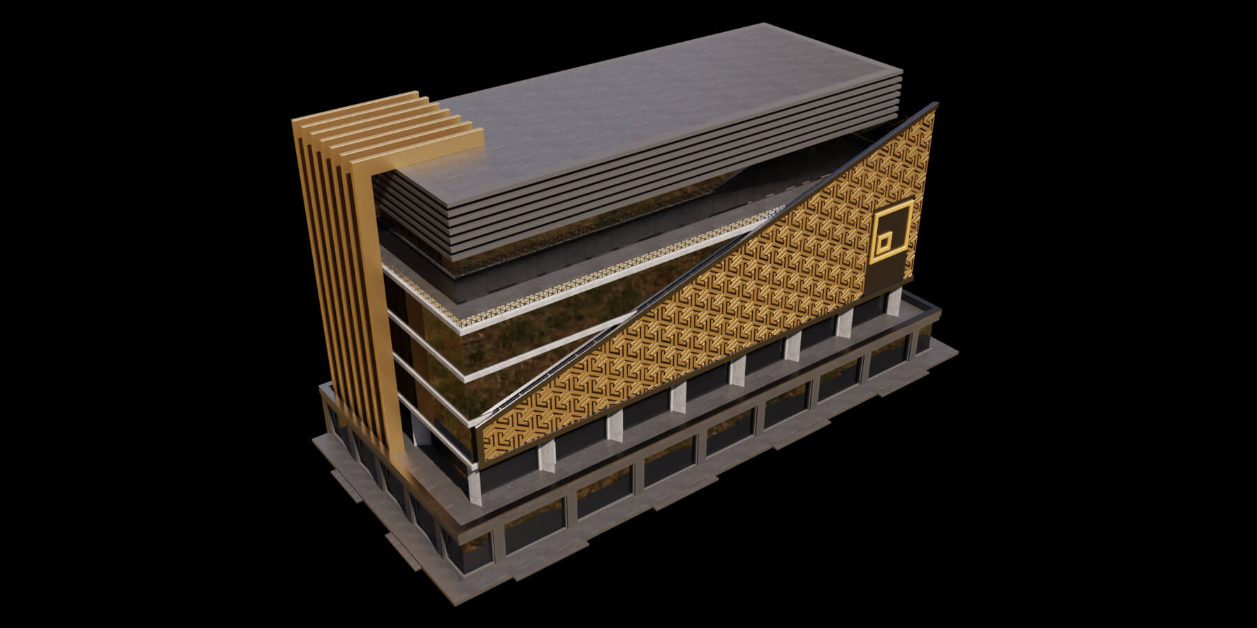 Modern Building With Geometric Form - 3D Model by mirzaev3d