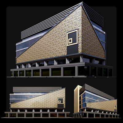 Modern Building With Geometric Form - 3D Model by mirzaev3d