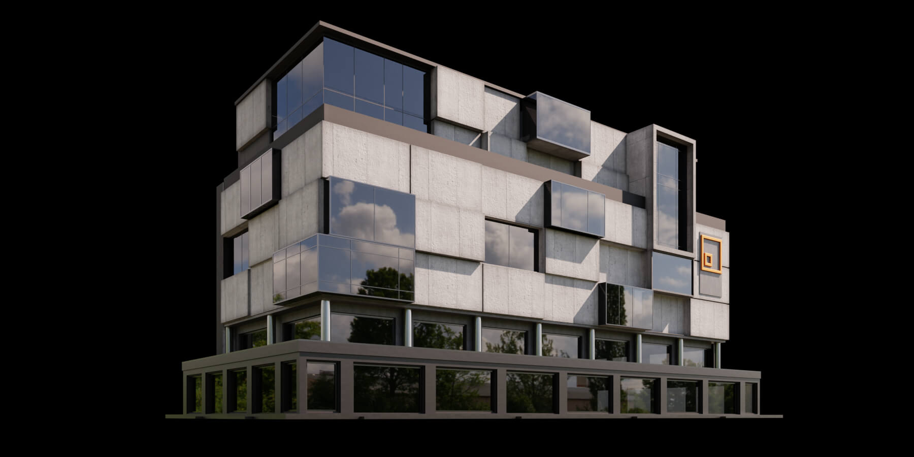 Modern Concrete Building - 3D Model by mirzaev3d