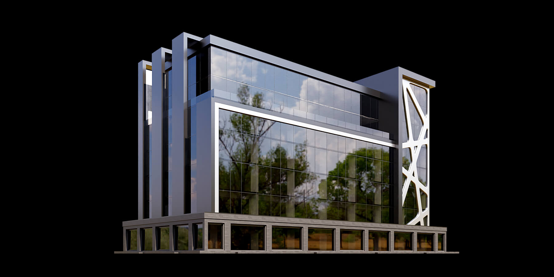 Modern Glass Building With Voronoi Geoform - 3D Model by mirzaev3d