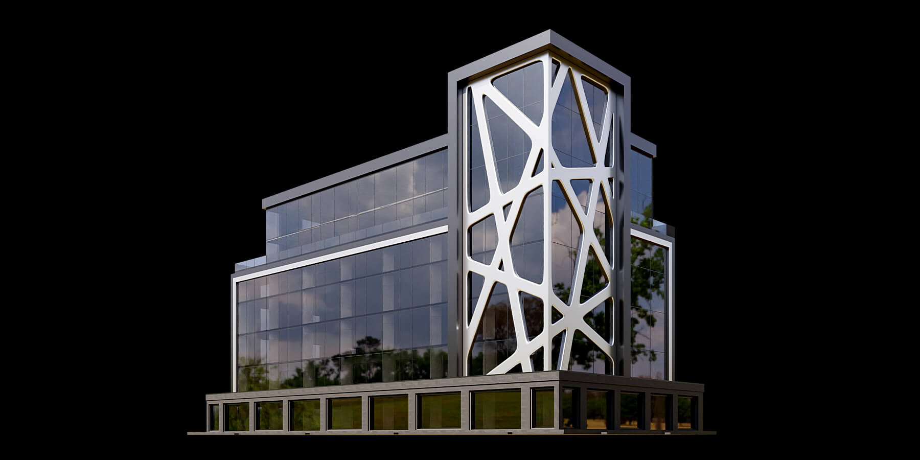 Modern Glass Building With Voronoi Geoform - 3D Model by mirzaev3d