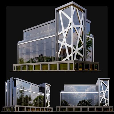 Modern Glass Building With Voronoi Geoform - 3D Model by mirzaev3d