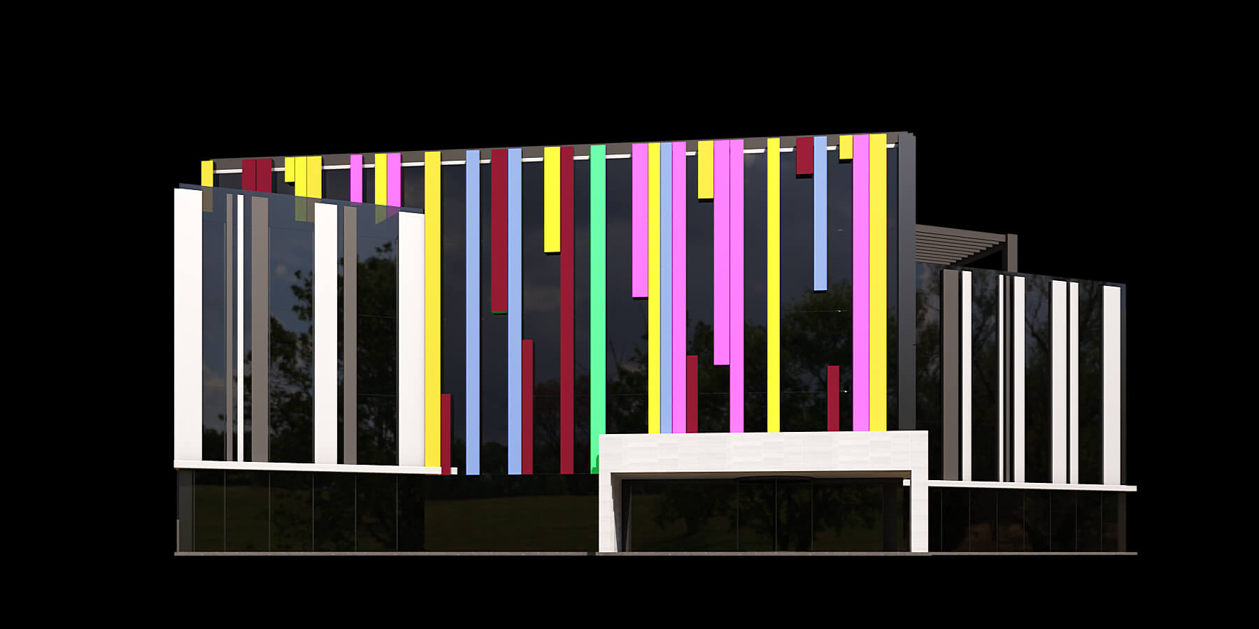 Office Building With Colored Panels - 3D Model by mirzaev3d