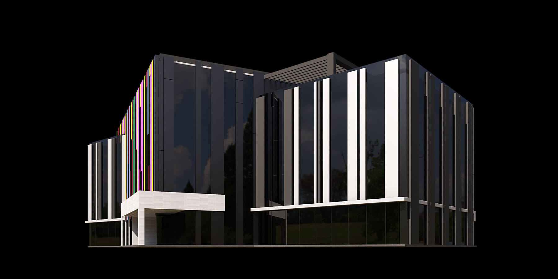 Office Building With Colored Panels - 3D Model by mirzaev3d