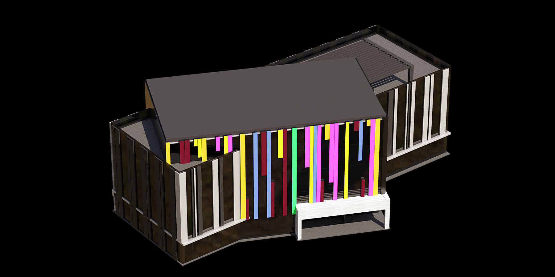 Office Building With Colored Panels - 3D Model by mirzaev3d