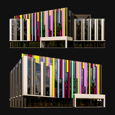 Office Building With Colored Panels - 3D Model by mirzaev3d