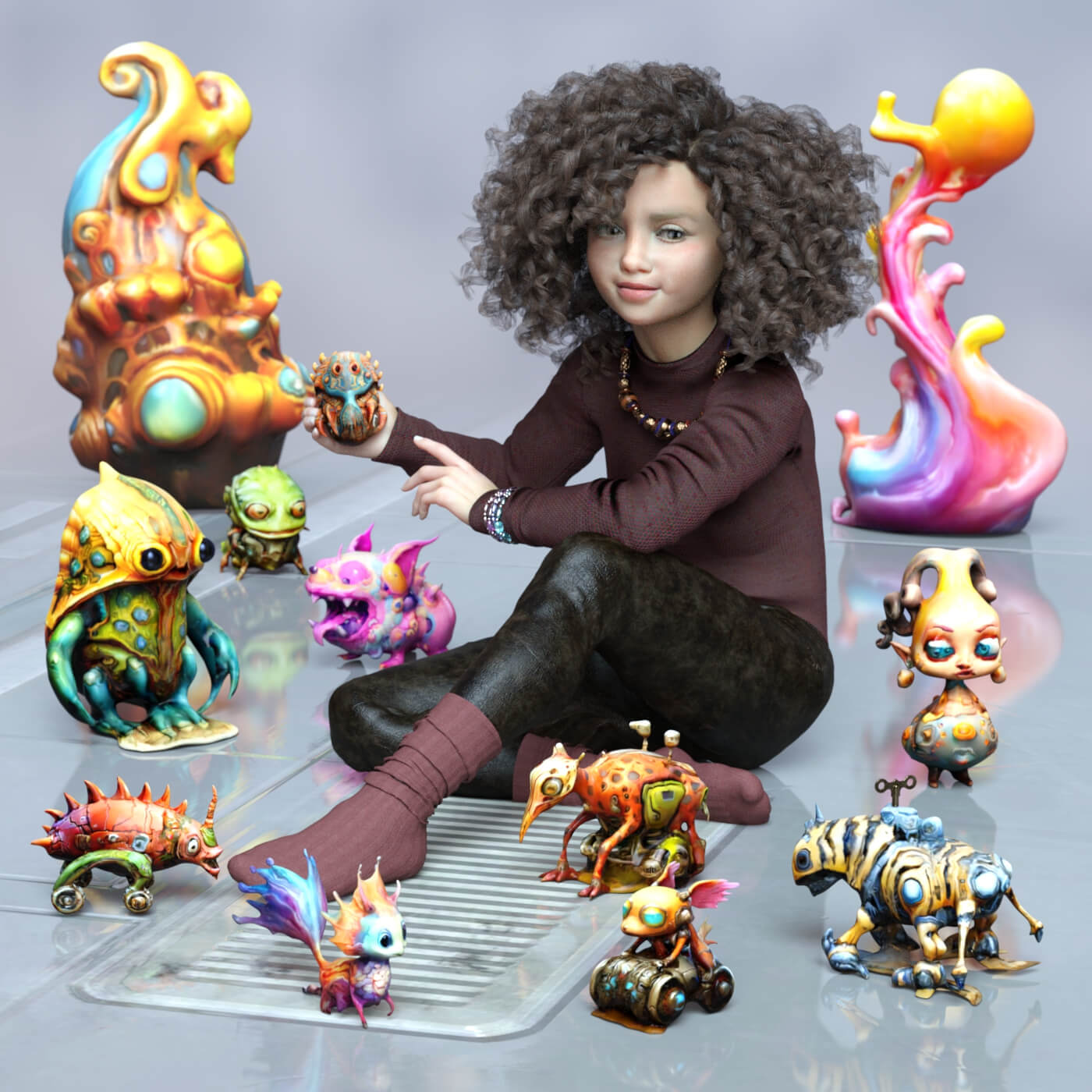 Alien Toys 3D Render, Digital Art by Mjrk