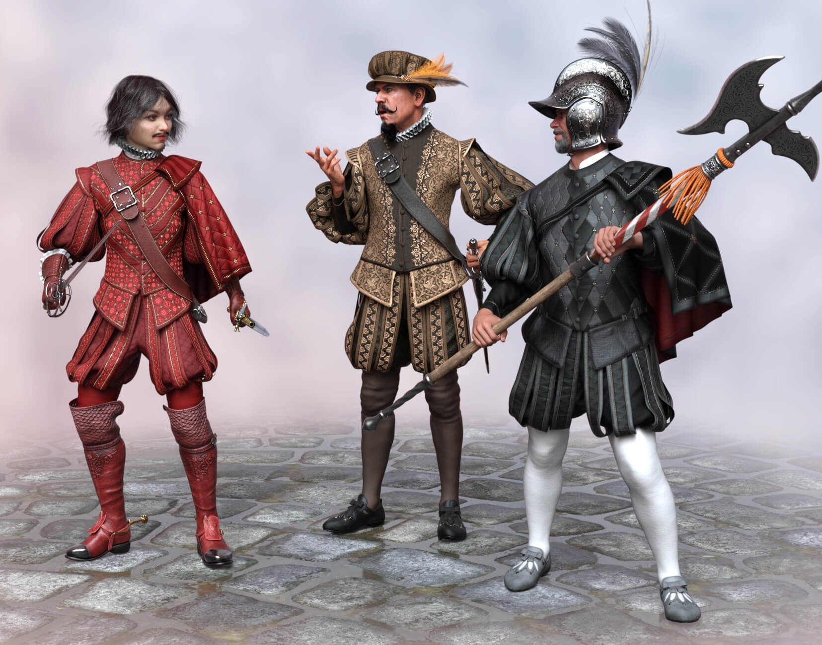 Renaissance clothes - Rendertest 3D Render, Digital Art by Mjrk