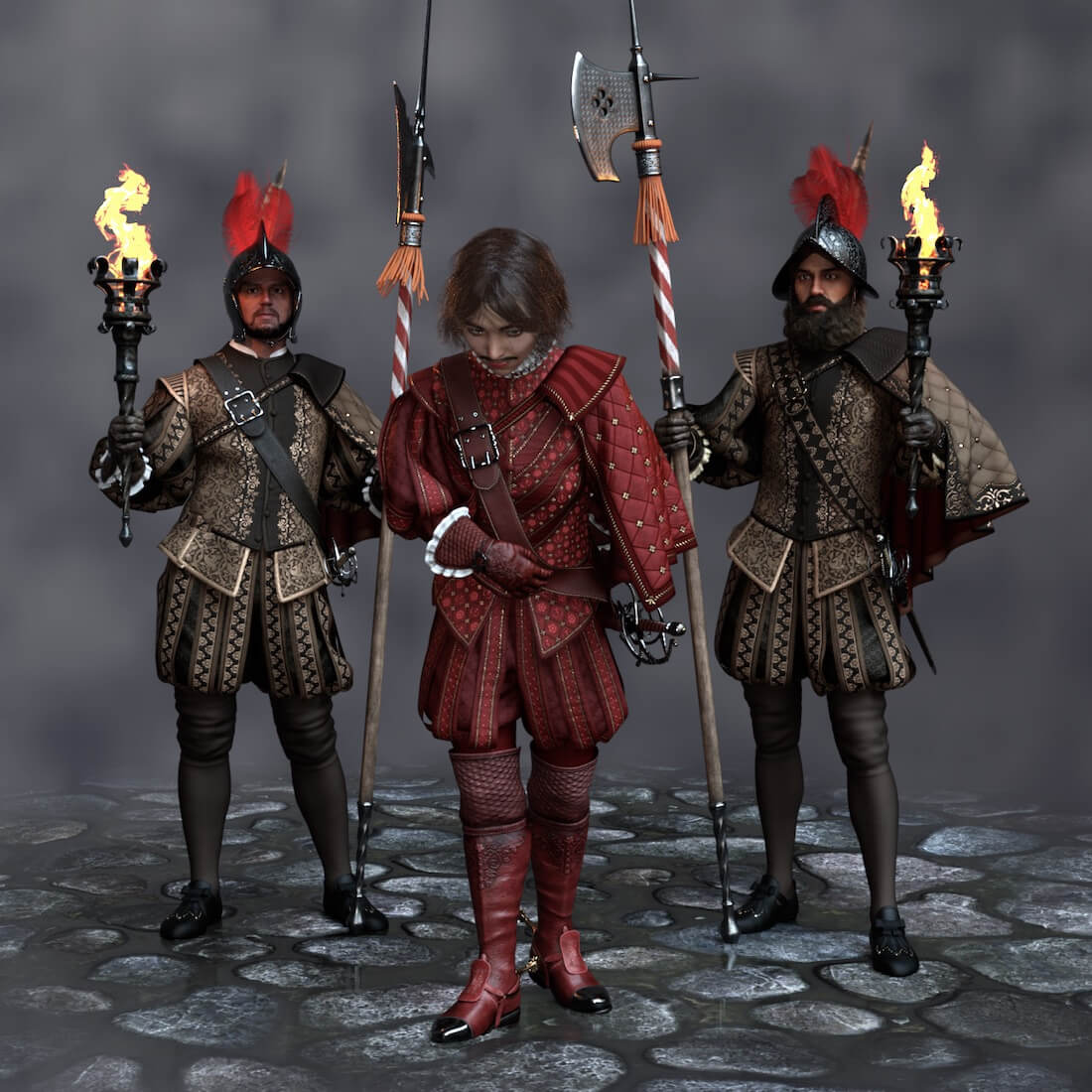 Renaissance clothes - Rendertest 3D Render, Digital Art by Mjrk