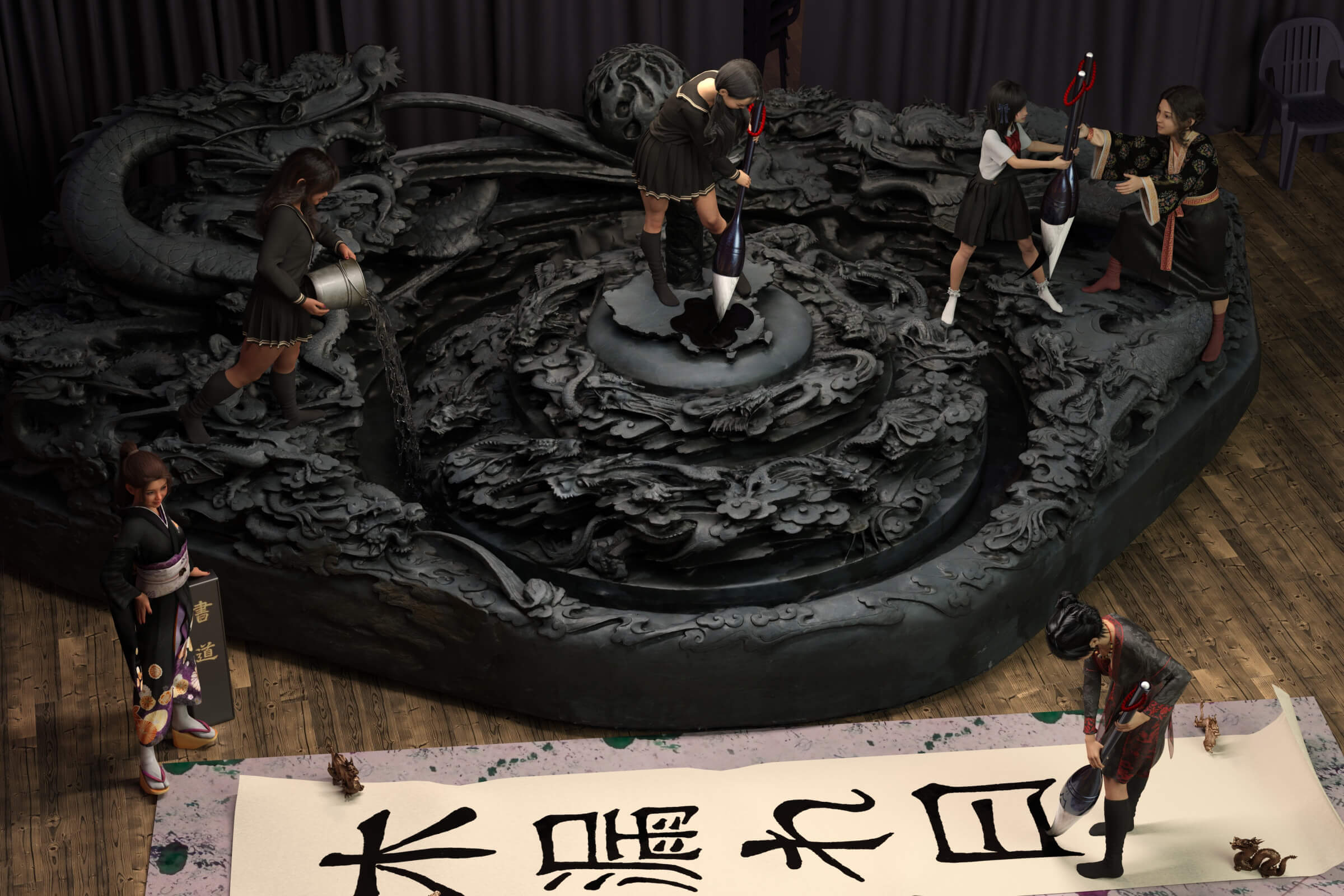 Shodo girls 3D Render, Digital Art by Mjrk