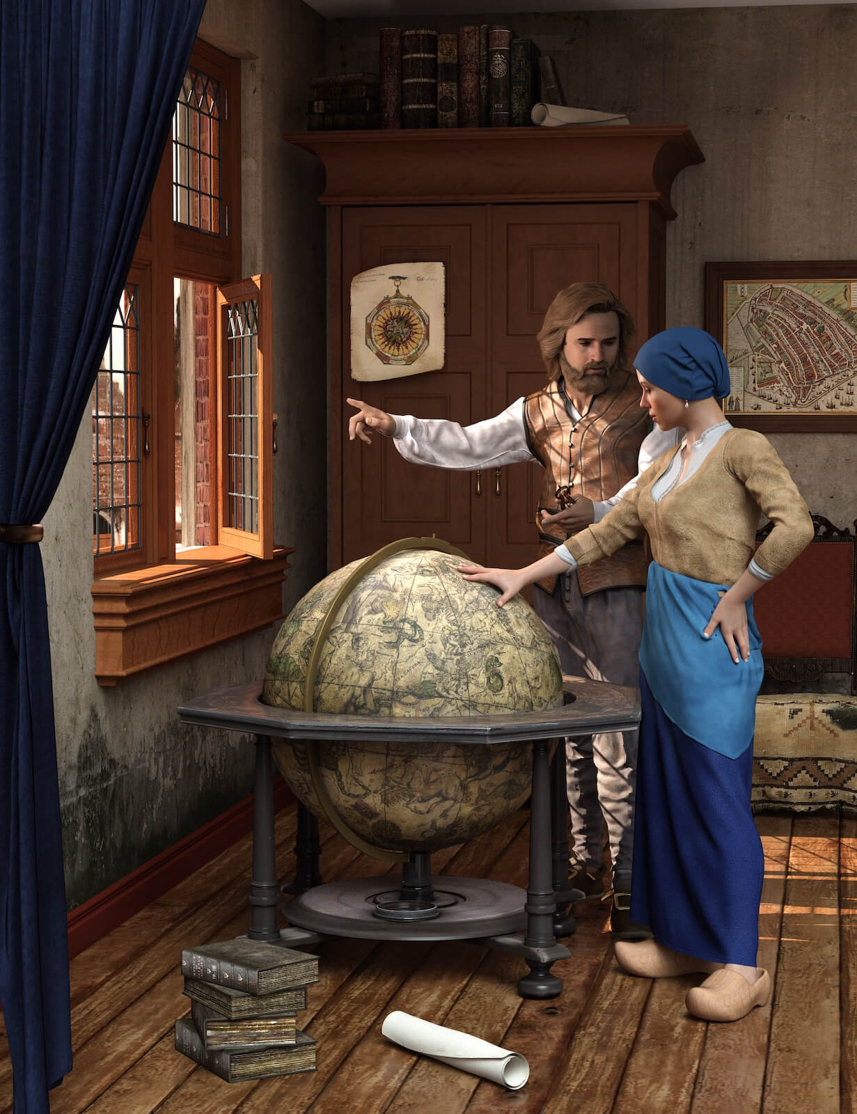 Vermeer Room 3 3D Render, Digital Art by Mjrk