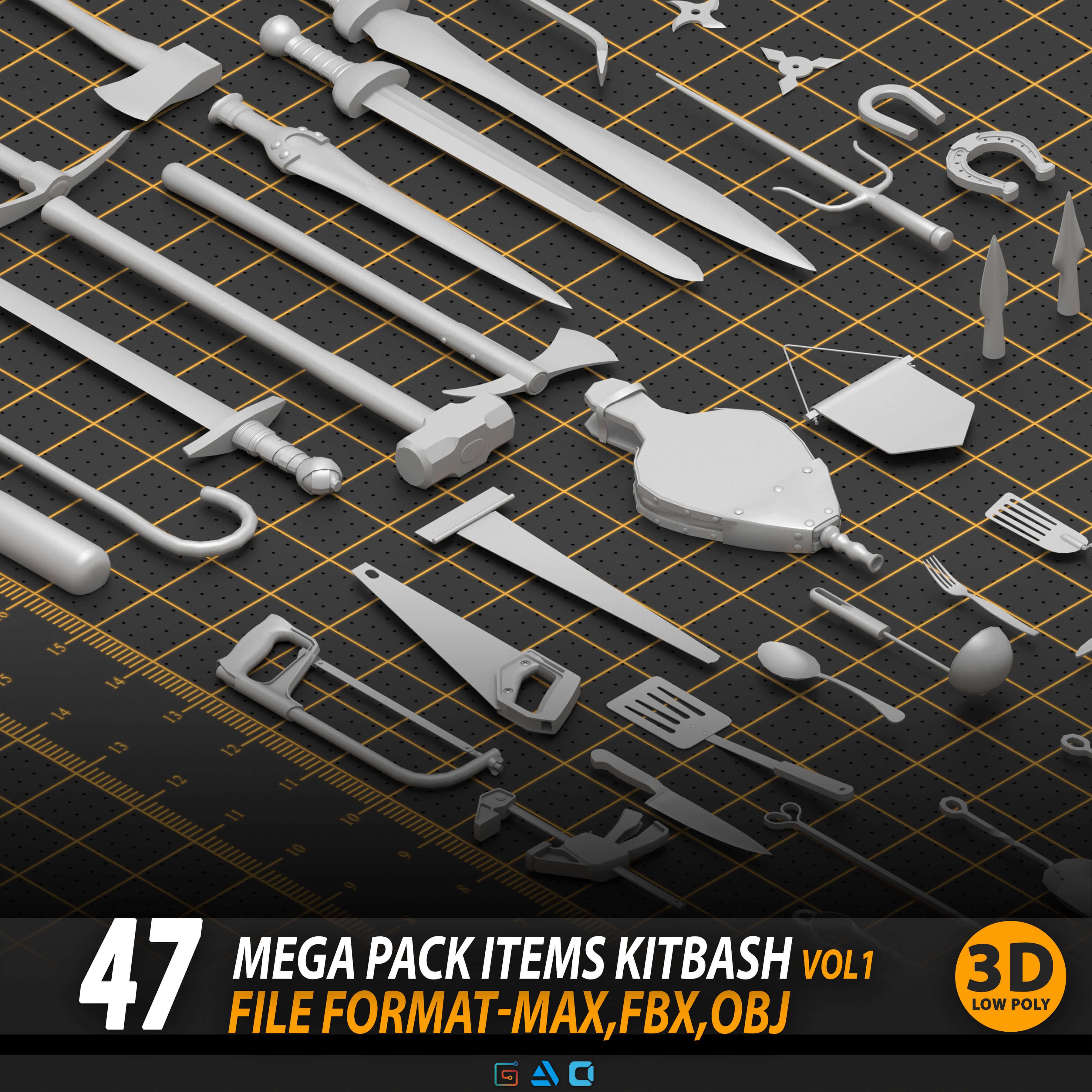 Mega Pack Item Kitbash 3D Render, Digital Art by Mohussien