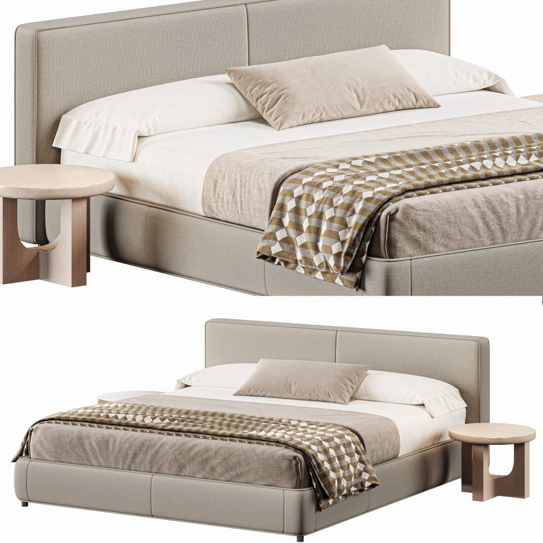 Aidan Bed Sheepskin Camel - 3D Model by moliamod