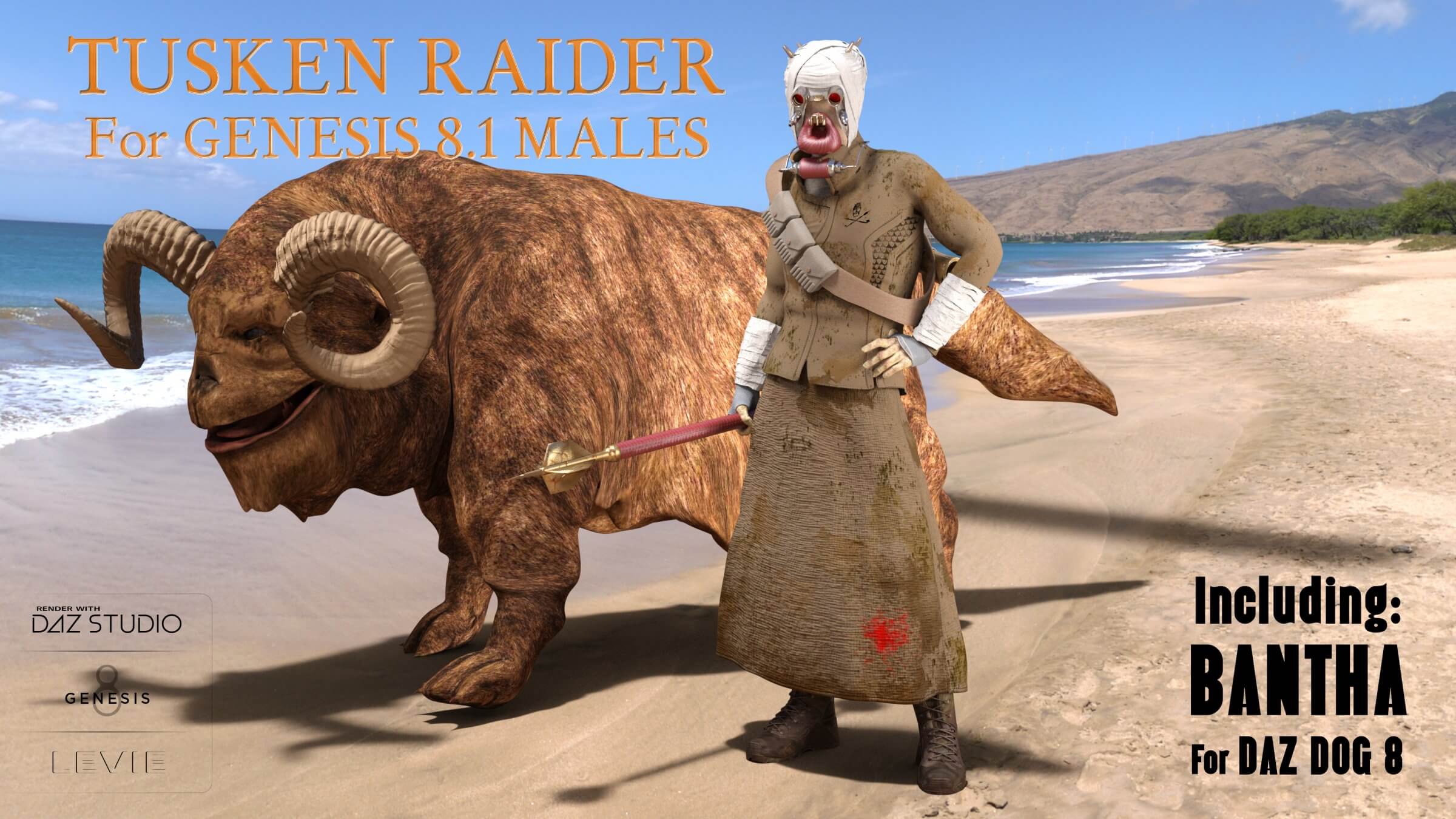 Tusken Raider For Genesis 8.1 Male + Bantha For Daz Dog 8 by Monika
