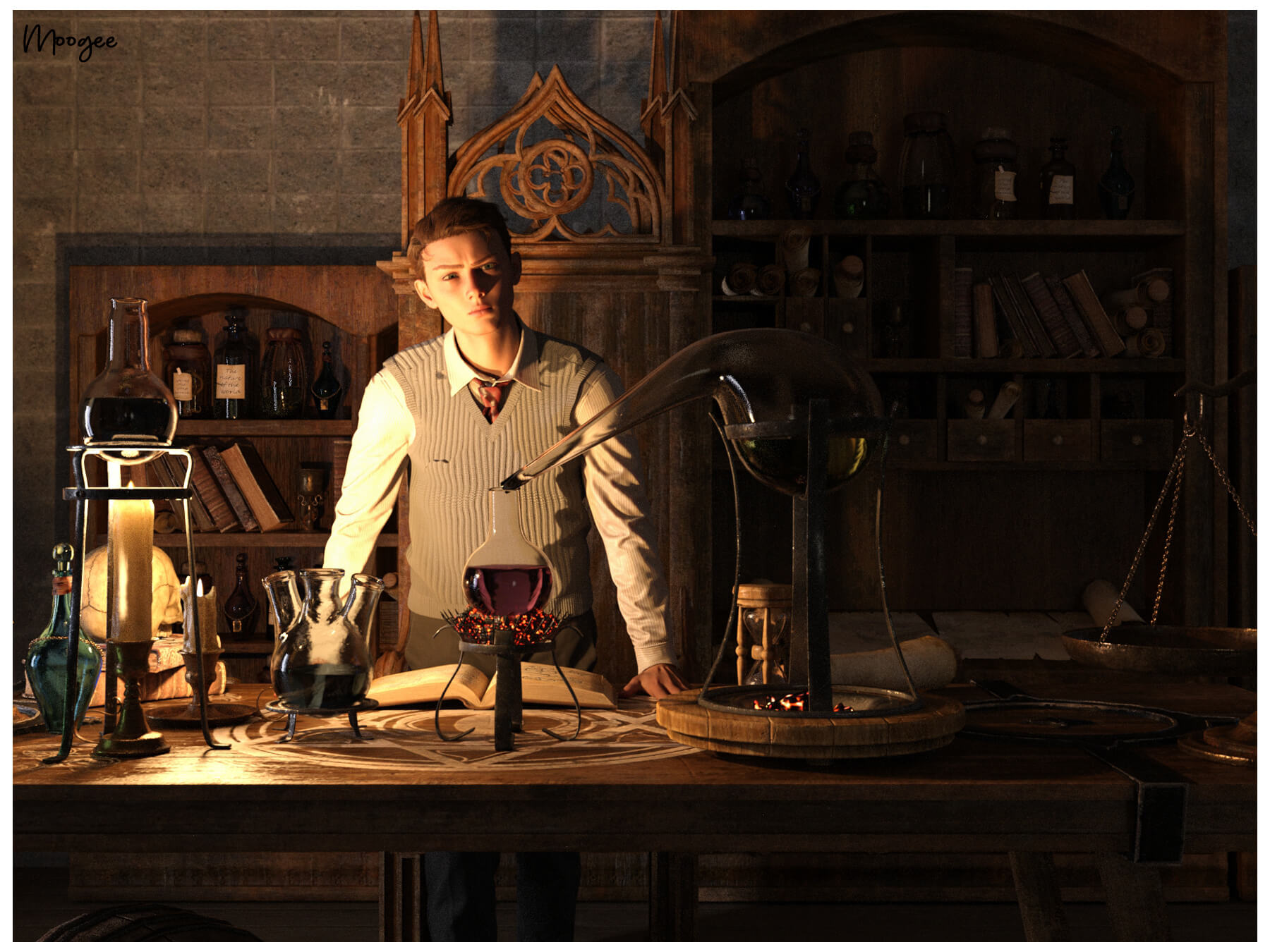 The Wizards Study 3D Render, Digital Art by Moogee