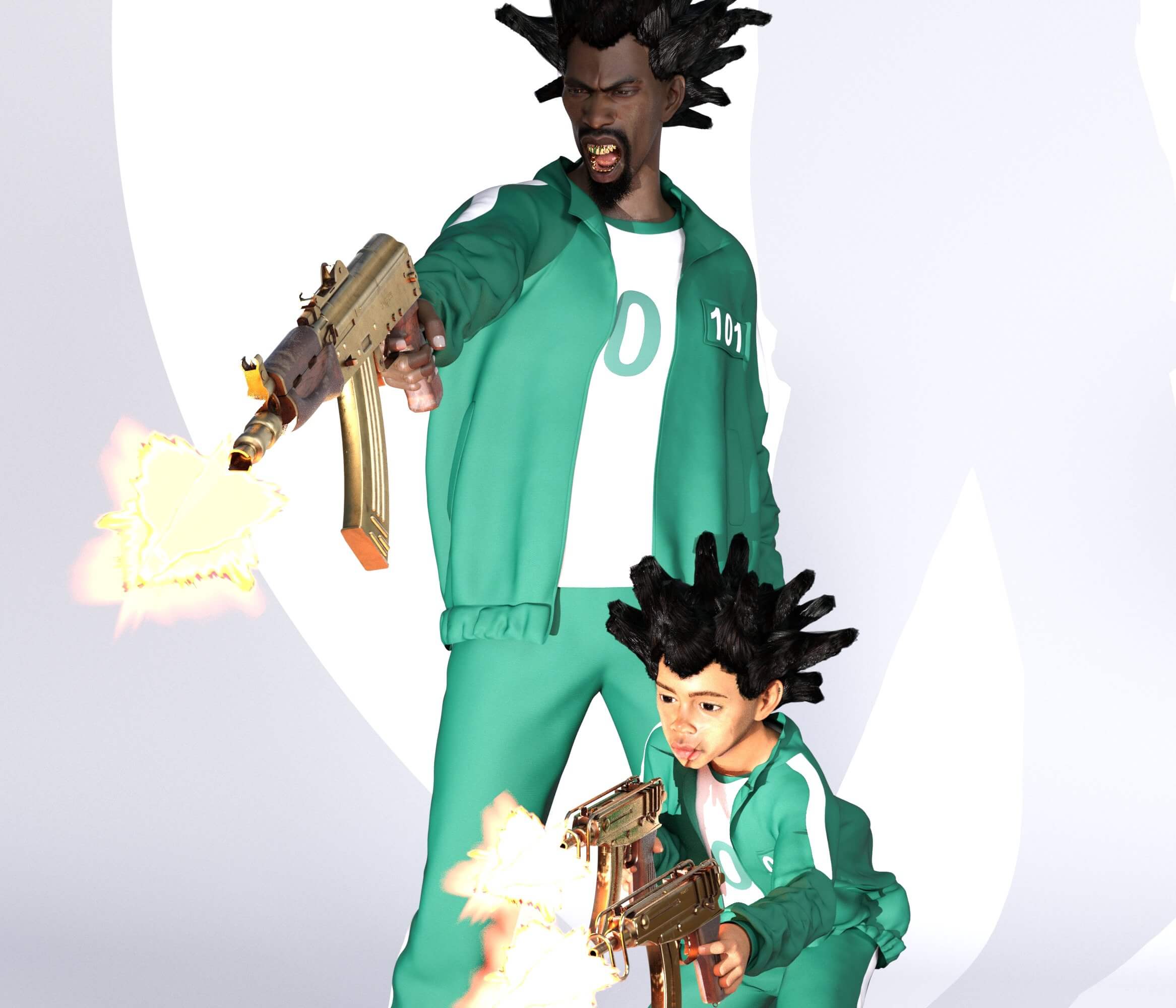 Squid Battle 3D Render, Digital Art by Mopsawce4