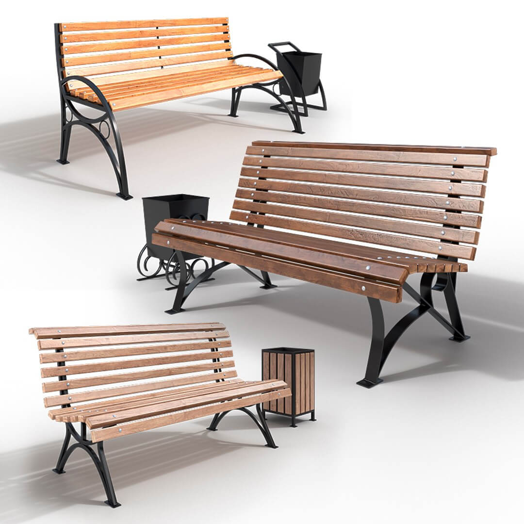 Benches and Urns - 3D Model by moradalia