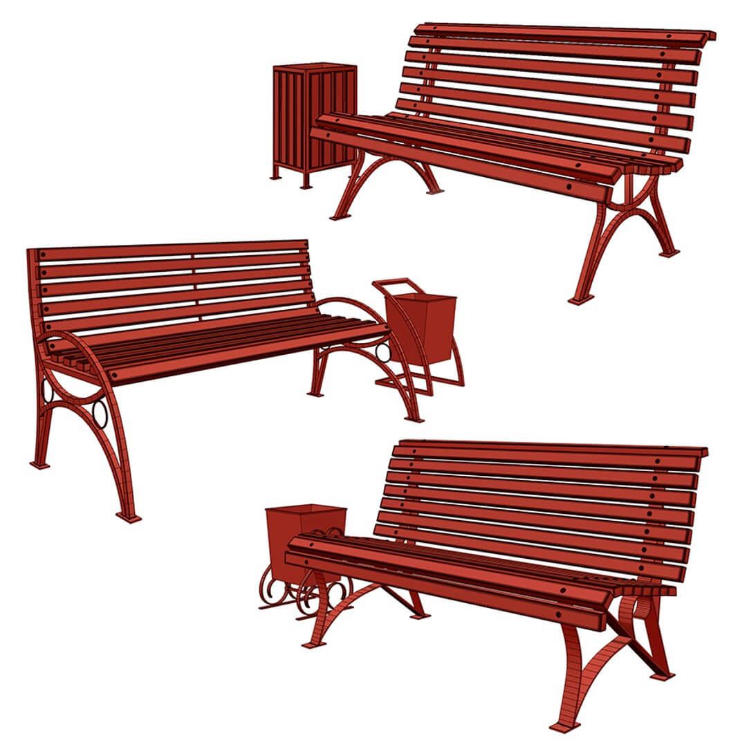 Benches and Urns - 3D Model by moradalia